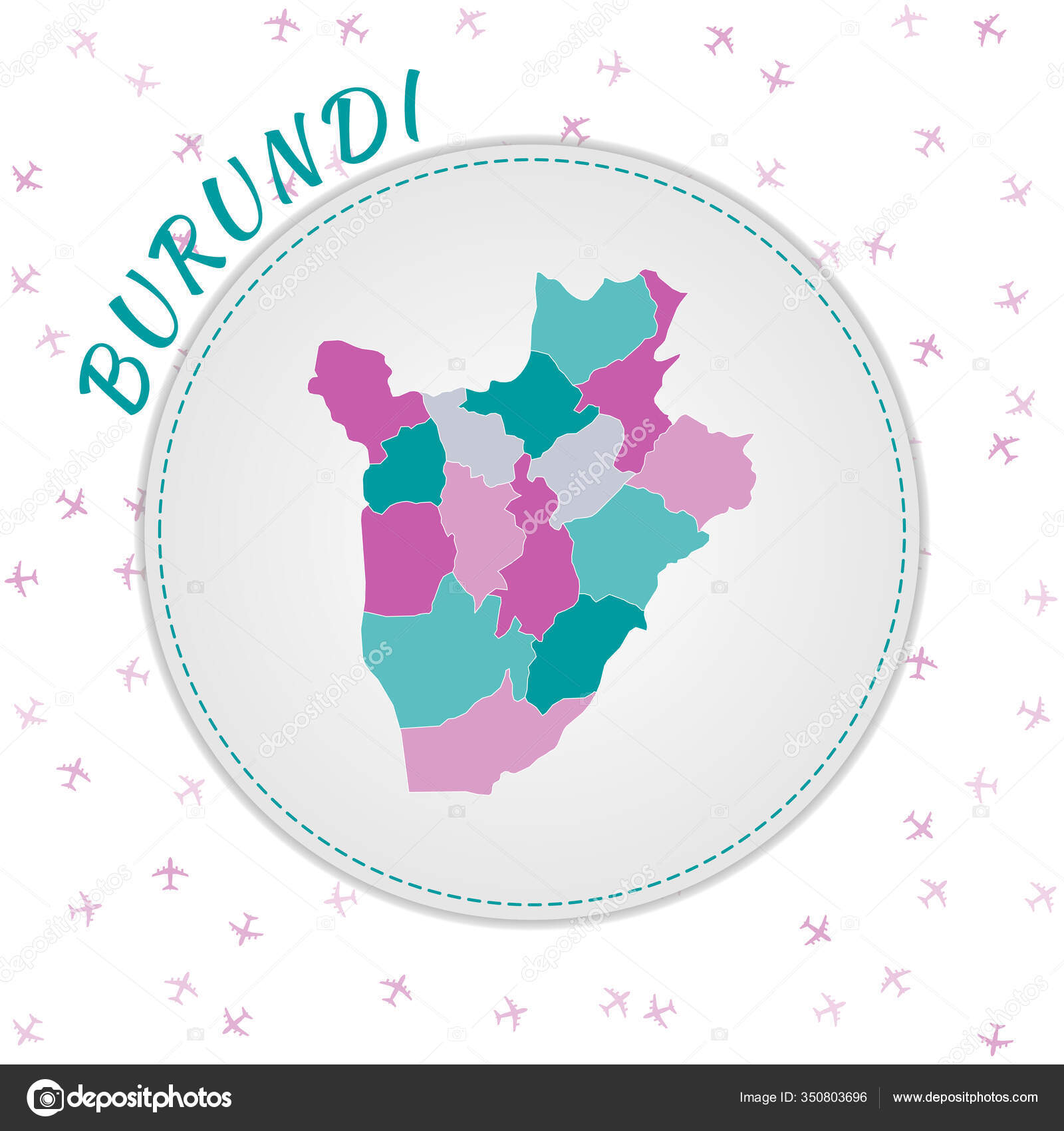Burundi map design Map of the country with regions in emeraldamethyst ...