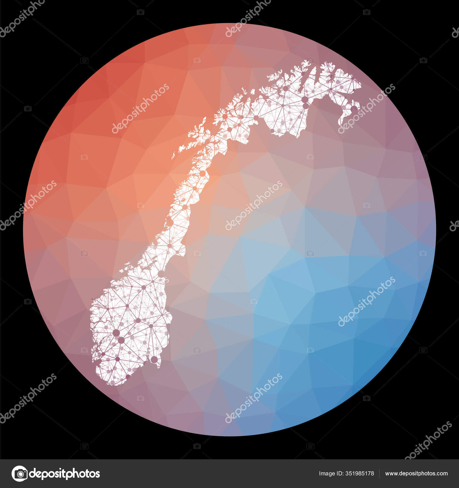 Vector Network Norway Map Map Country Low Poly Background Rounded ...