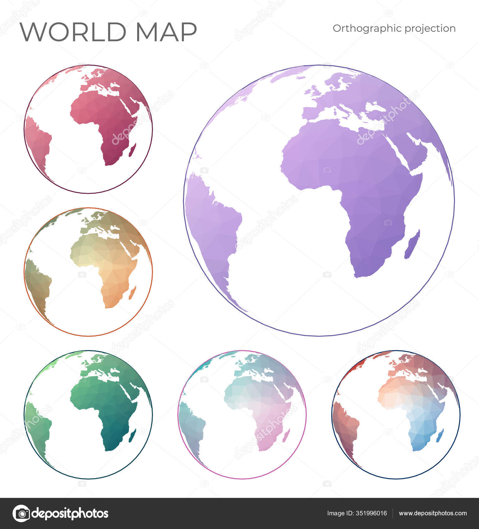 Low Poly World Map Set Proyección ortográfica Colección de mapas del ...