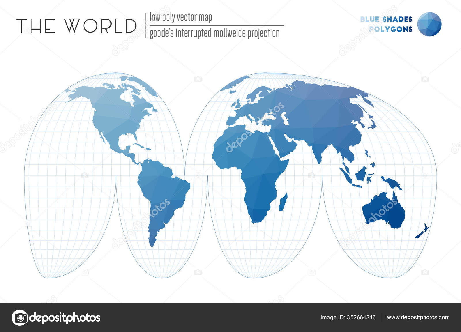 Low Poly World Map Goode 27S Interrupted Mollweide Projection World ...
