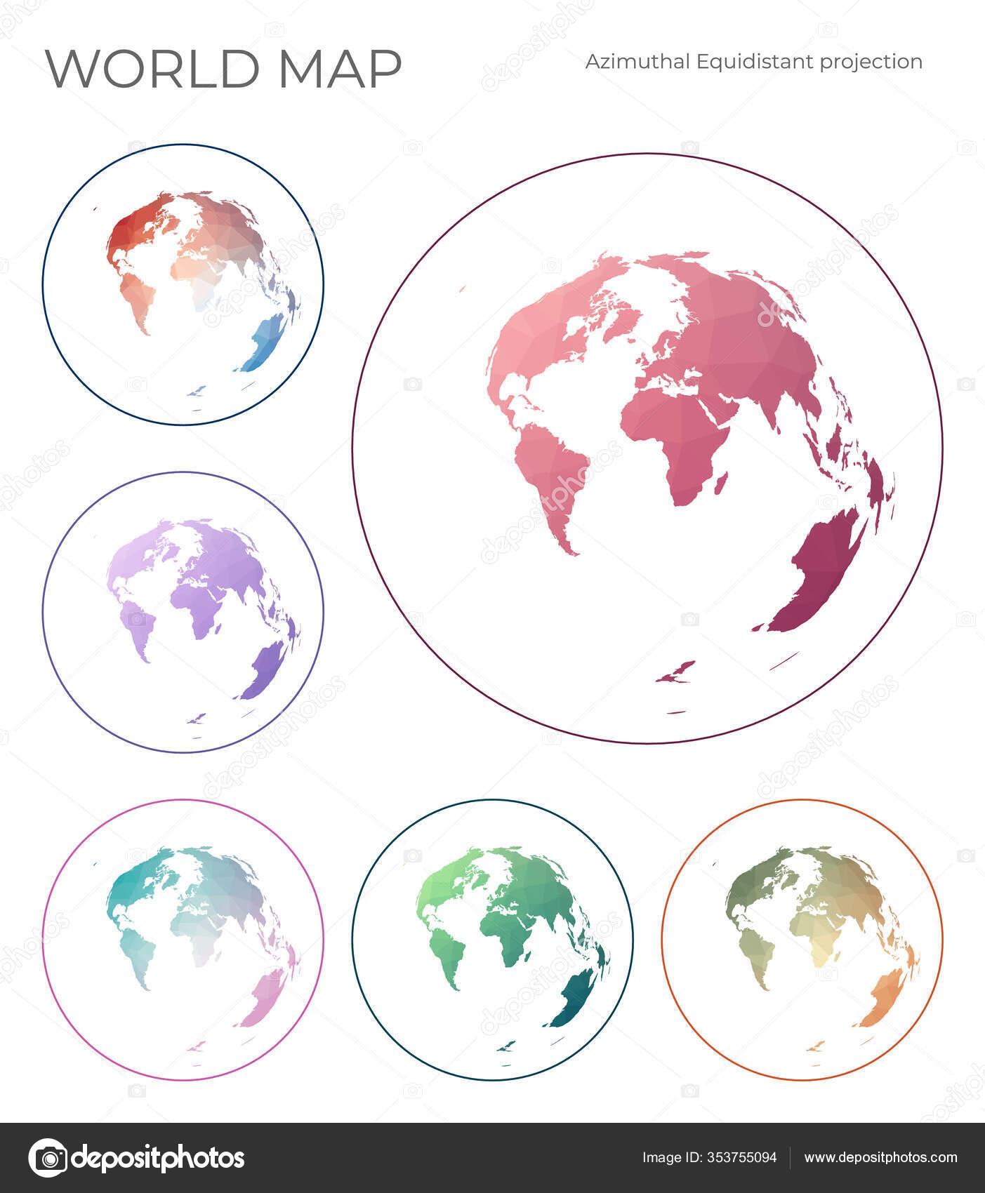 Low Poly World Map Set Azimuthal Equidistant Projection Collection ... Low Poly World Map Set Azimuthal Equidistant Projection Collection ...