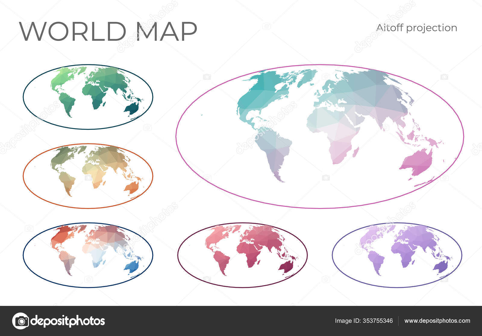 Low Poly World Map Set Aitoff Projection Collection World Maps Stock ... Low Poly World Map Set Aitoff Projection Collection World Maps Stock ...