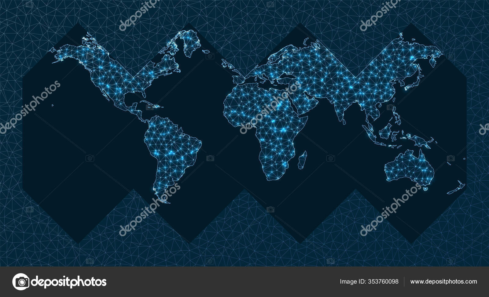 Global Network Concept Healpix Projection World Network Astonishing Connections Map Stock Vector