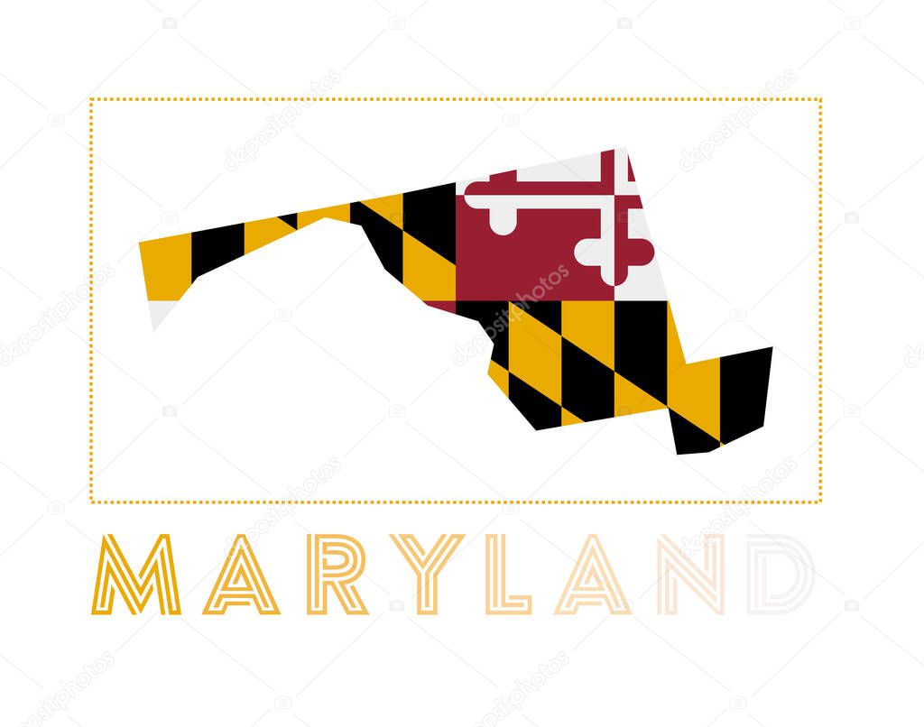 Maryland Logo. Map of Maryland with us state name and flag. Appealing ...