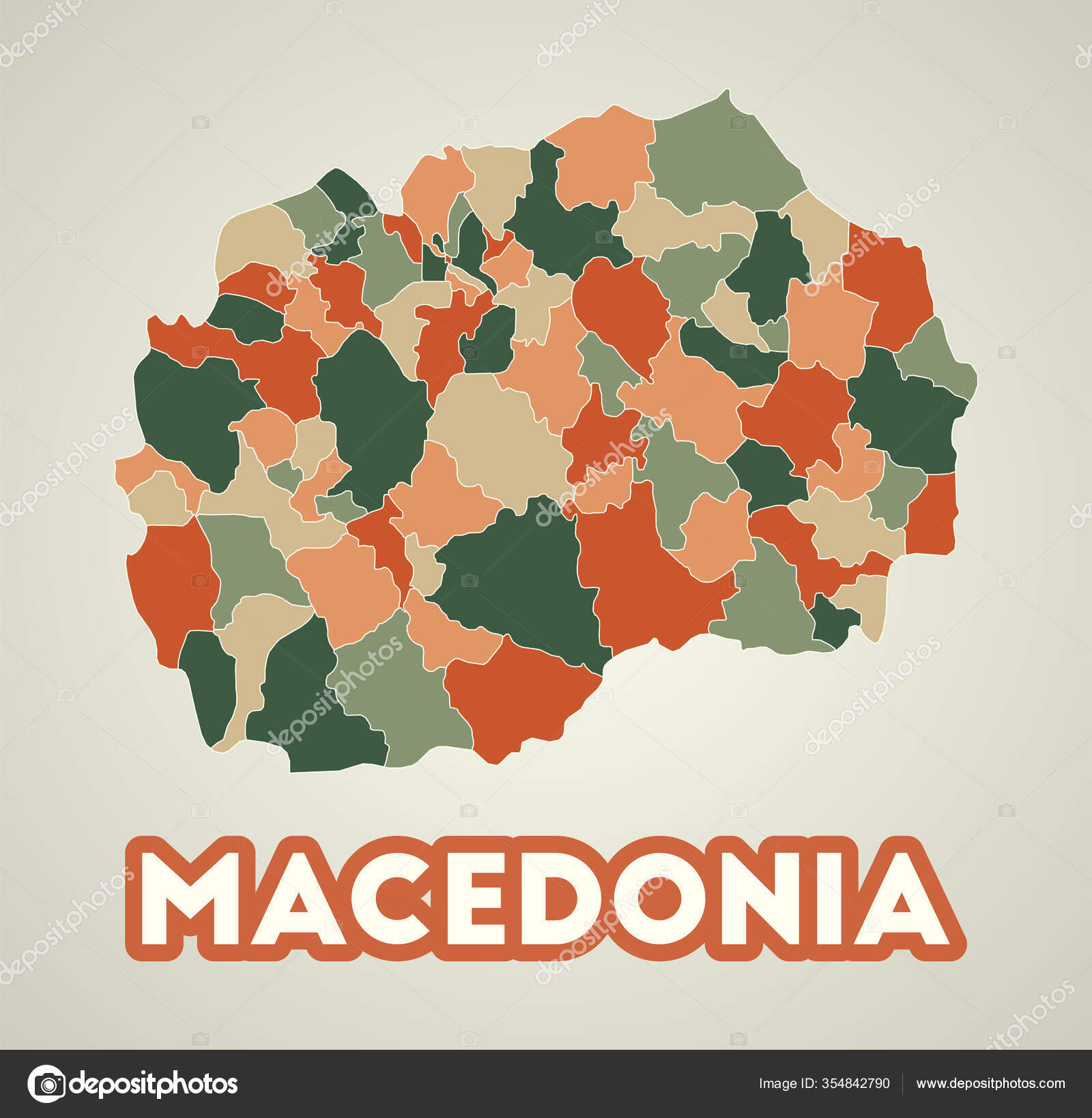 Macedonia Poster Retro Style Map Country Regions Autumn Color Palette ...