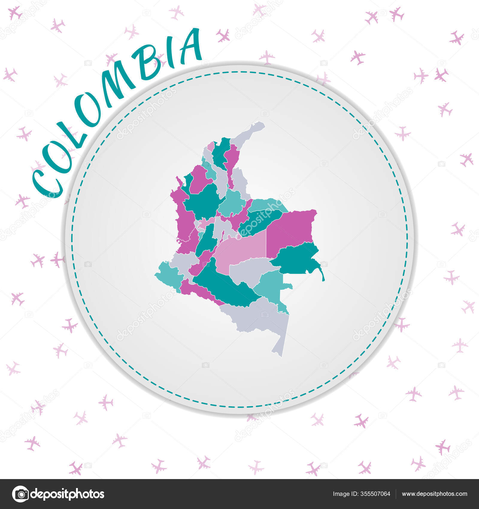 Colombia Map Design Map Country Regions Emerald Amethyst Color Palette ...