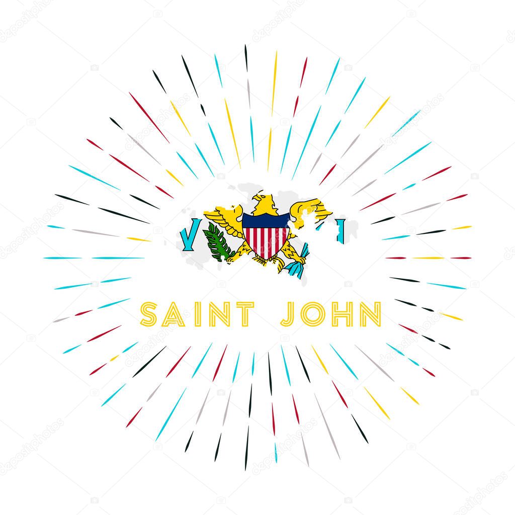 Insignia de Saint John sunburst El letrero de la isla con el mapa de ...