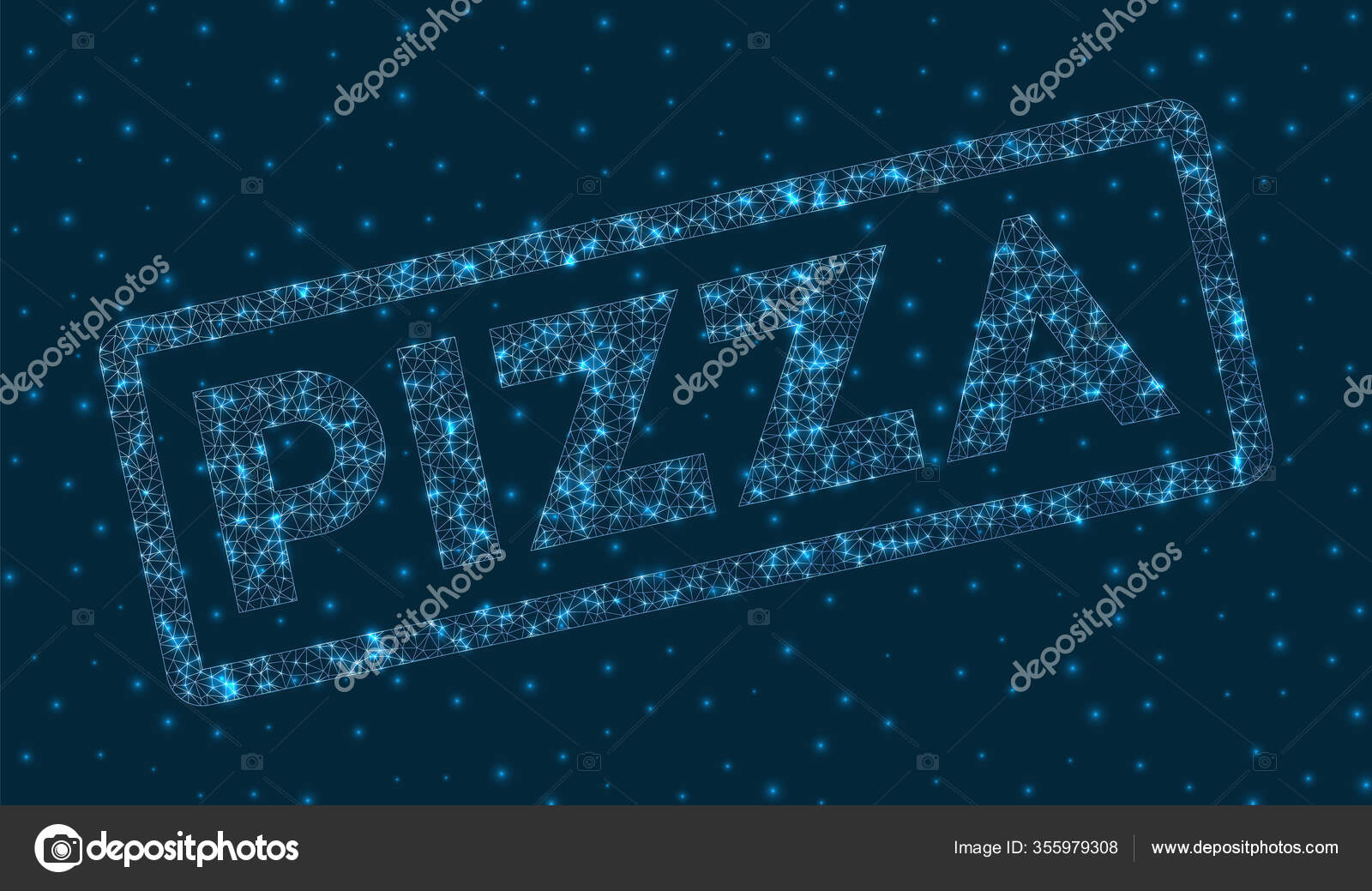 Pizza word in digital style Glowing geometric pizza badge Astonishing ...