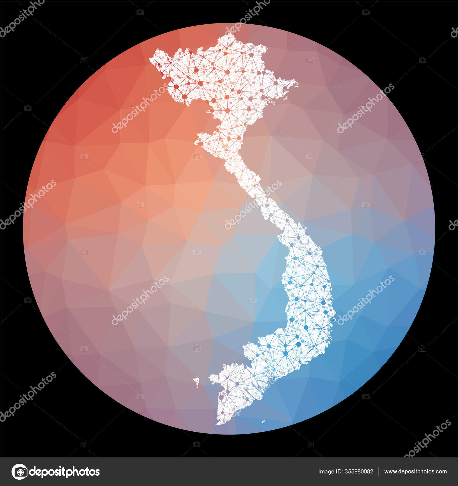 Vector network Vietnam map Map of the country with low poly background ...