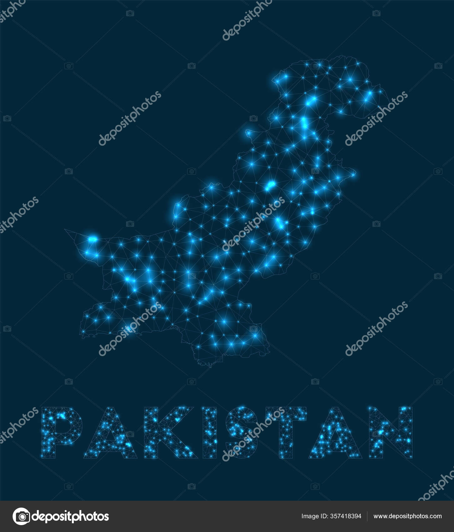 Pakistan network map Abstract geometric map of the country Internet connections and Stock Vector ...