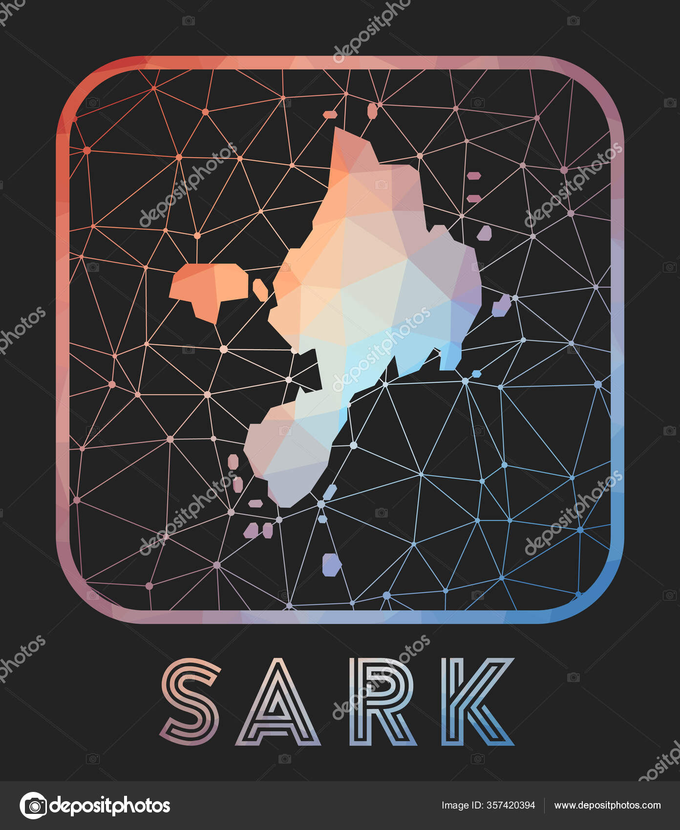 Sark map design Vector low poly map of the island Sark icon in ...