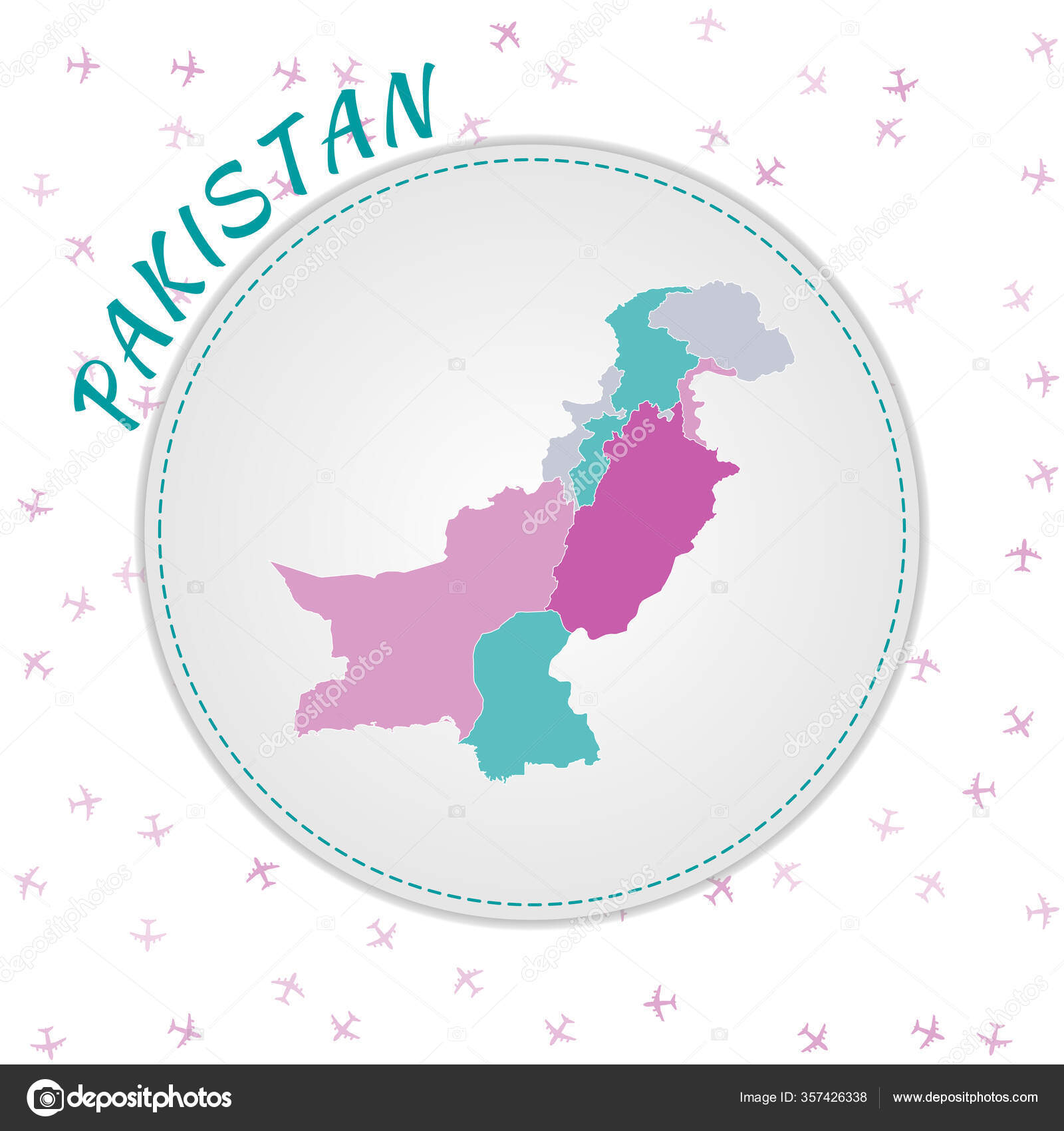 Pakistán mapa de diseño Mapa del país con regiones en esmeraldamethyst ...