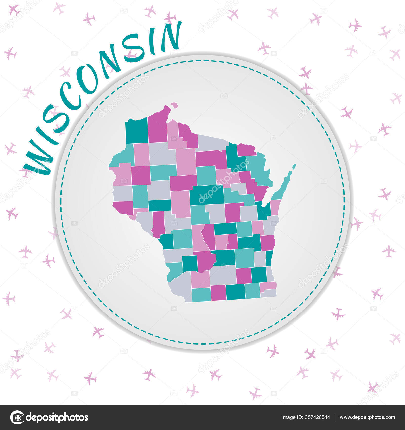 Wisconsin karta design Karta över oss tillstånd med regioner i ...