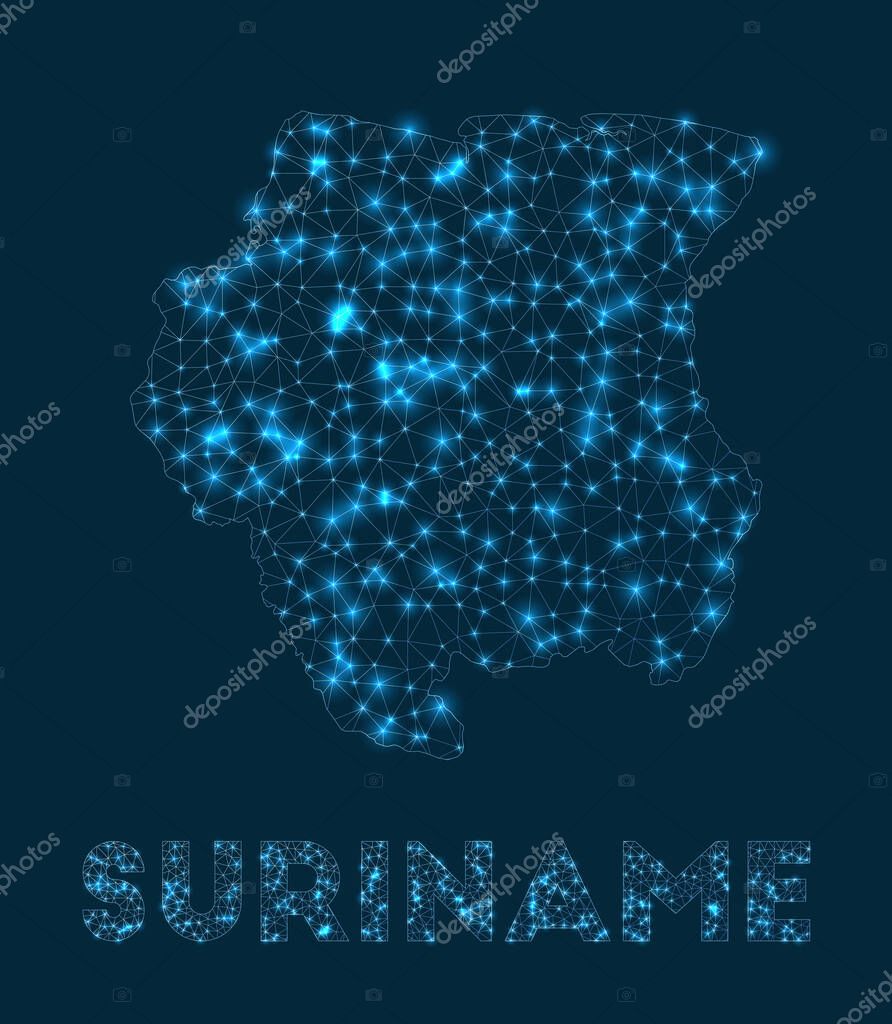 Suriname network map. Abstract geometric map of the country. Internet connections and ...
