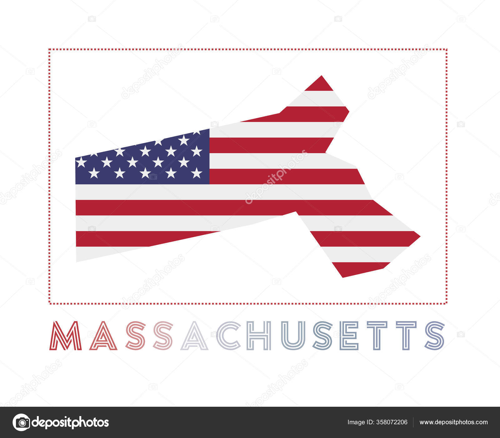 Massachusetts Logo Map of Massachusetts with us state name and flag ...