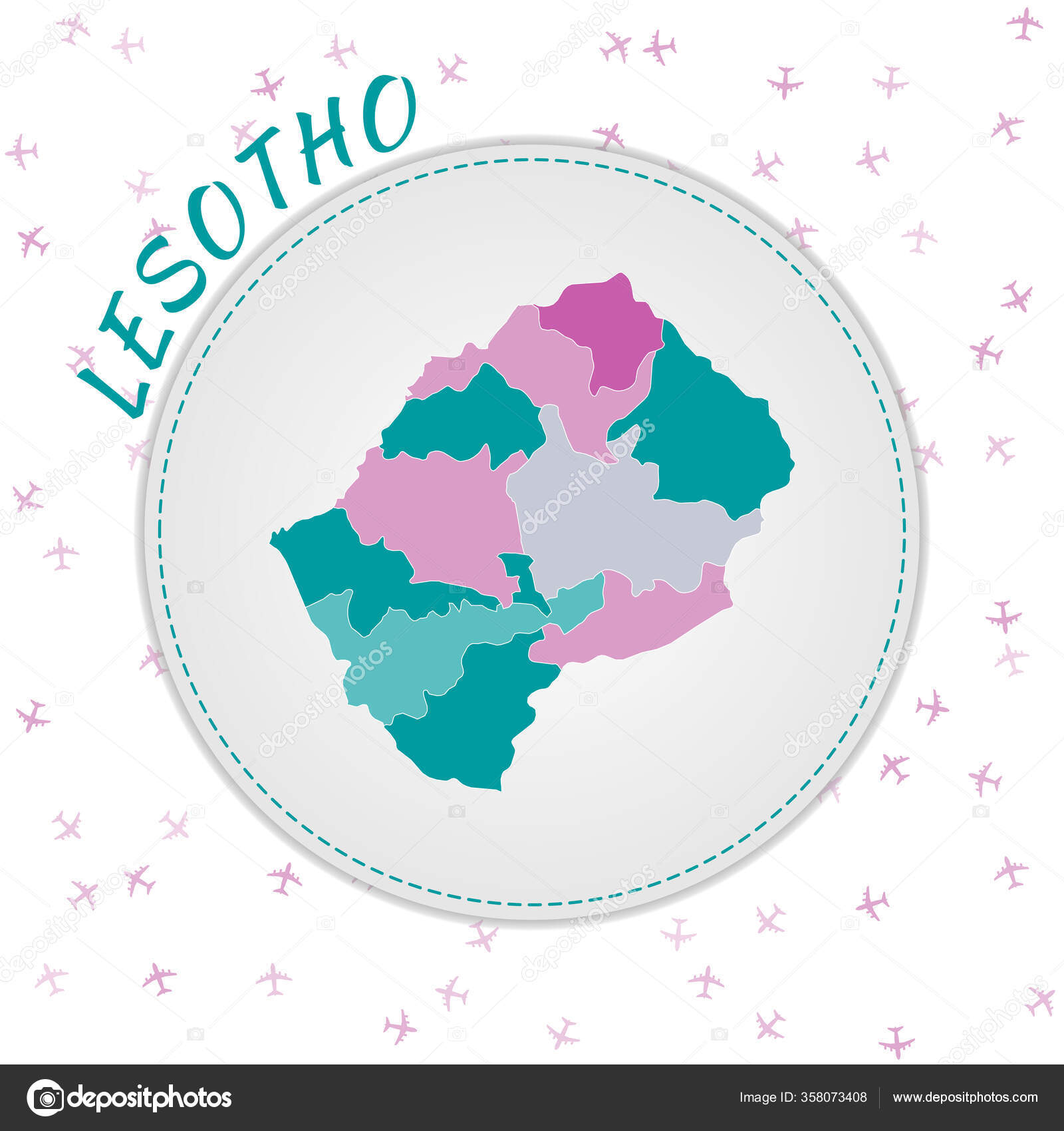 Peta peta Lesotho negara dengan wilayah dalam palet warna ...