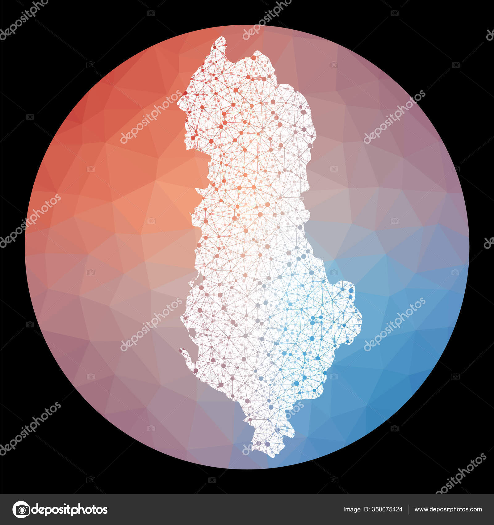Vector network Albania map Map of the country with low poly background ...