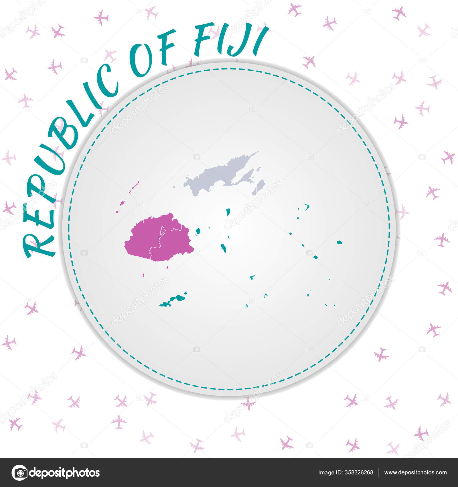 Fiji Map Design Map Country Regions Emerald Amethyst Color Palette ...