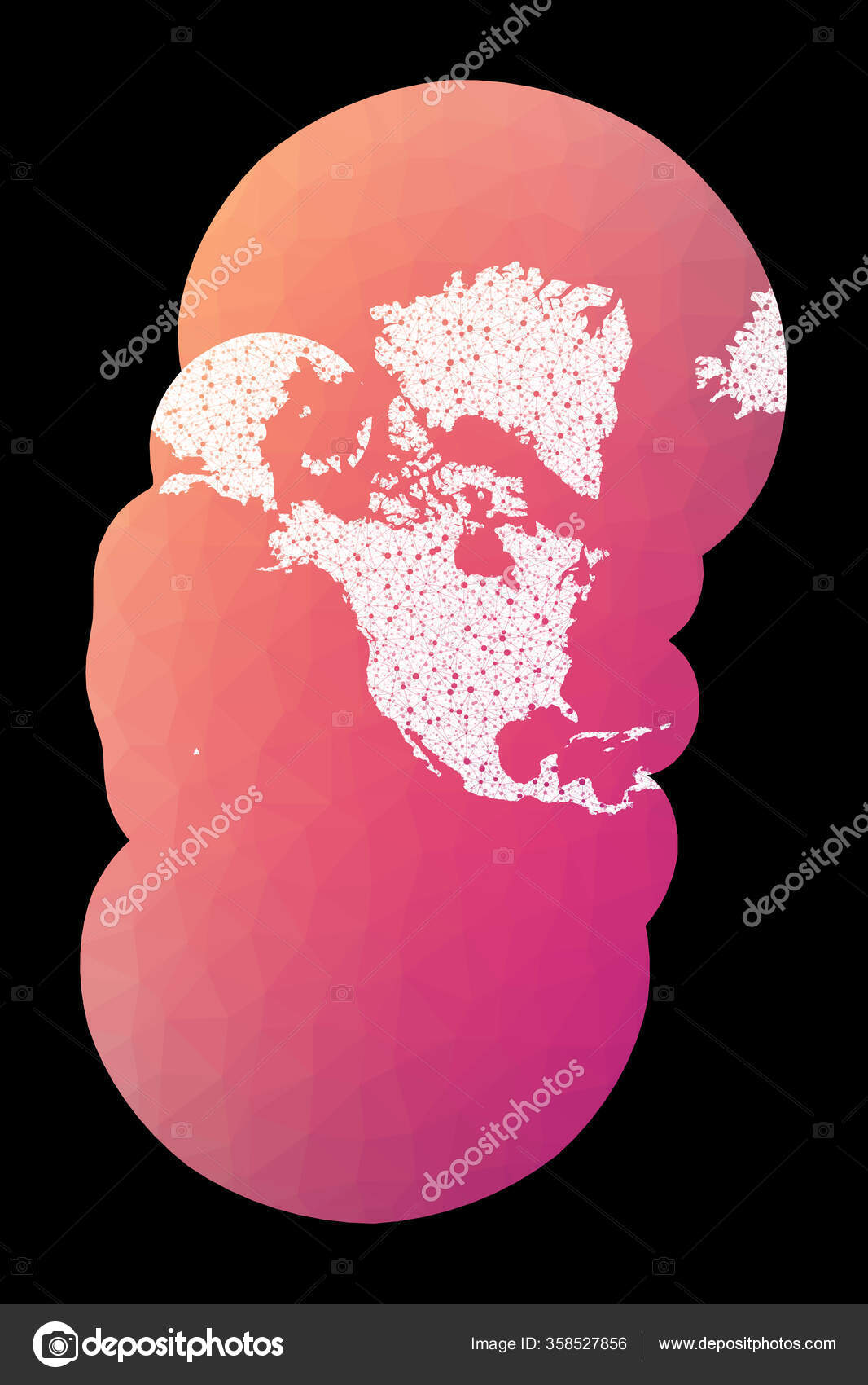 World Network Map Modified Stereographic Projection For The United States Including Alaska And