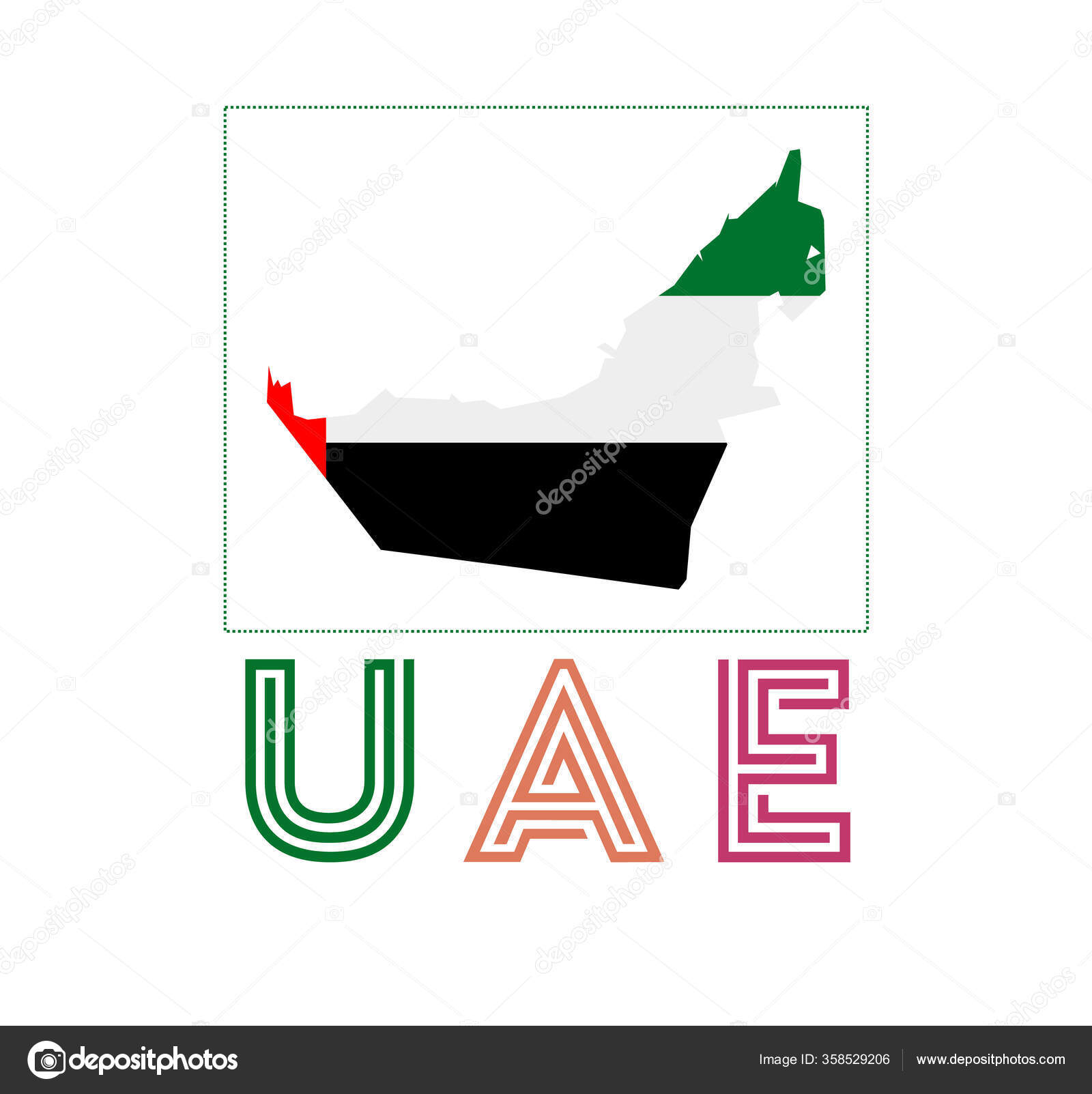 UAE Logo Map of UAE with country name and flag Astonishing vector ...