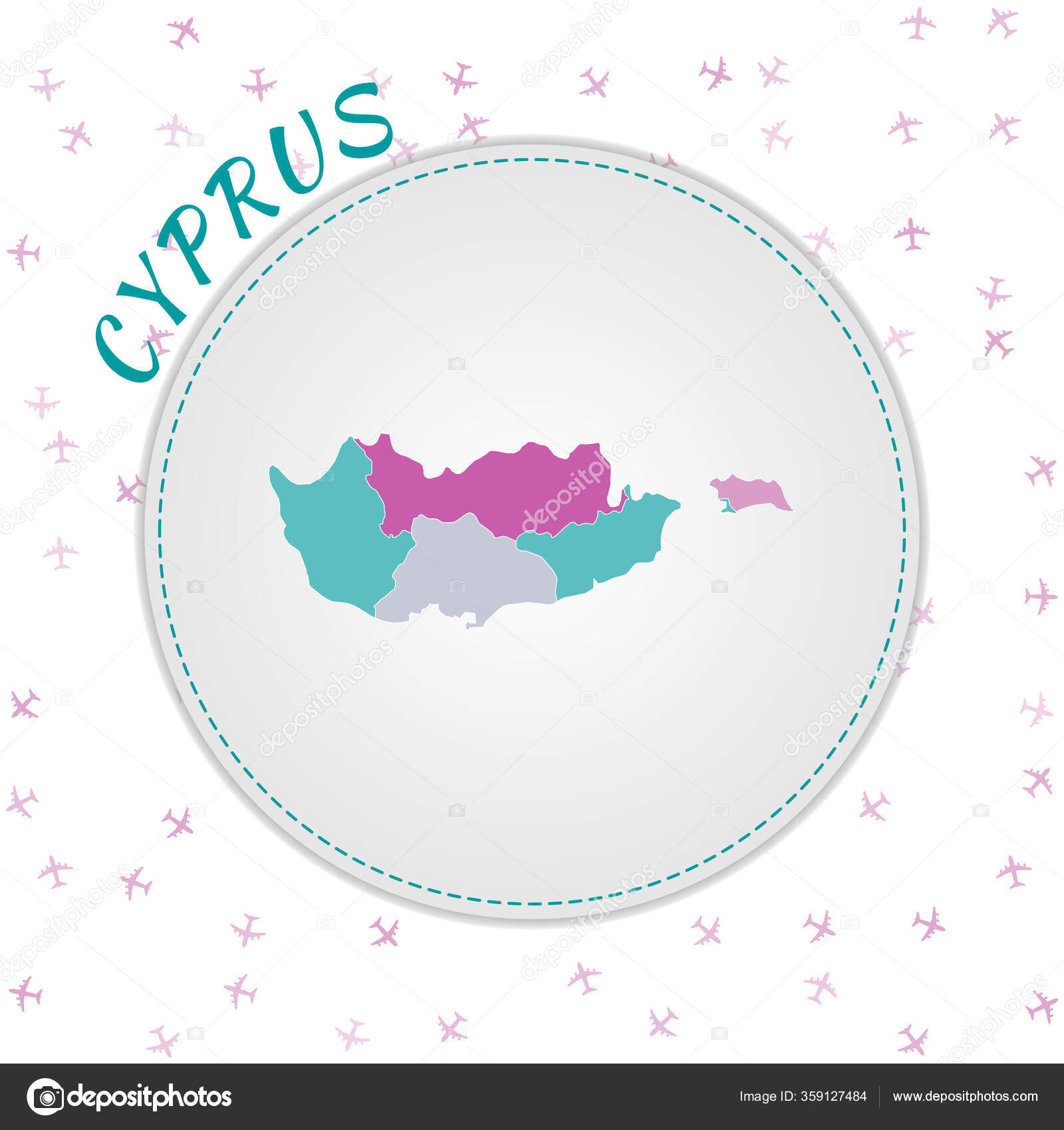 Cyprus map design Map of the country with regions in emeraldamethyst ...