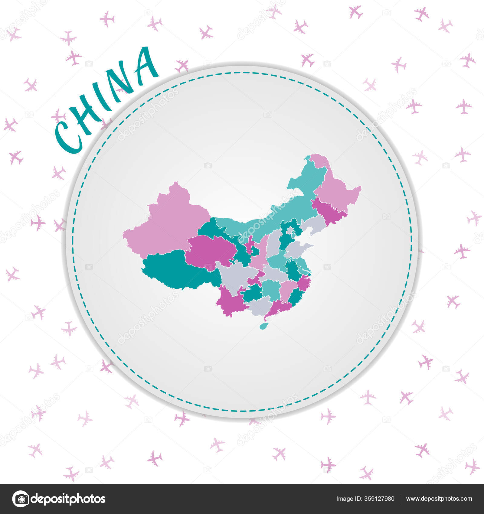 China mapa de diseño Mapa del país con regiones en color esmeralda ...