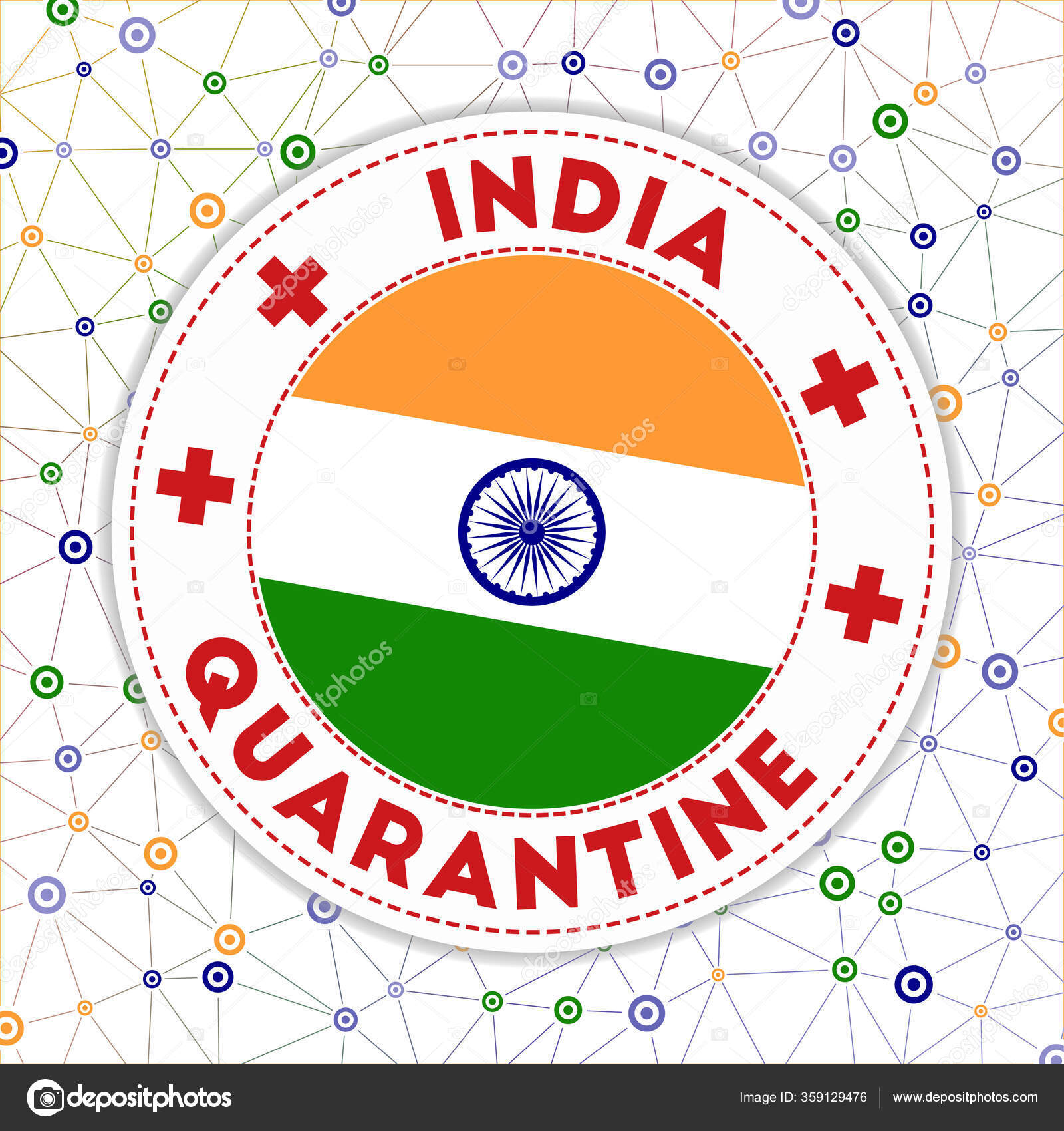 India di bawah tanda karantina Bendera India dengan koneksi latar ...