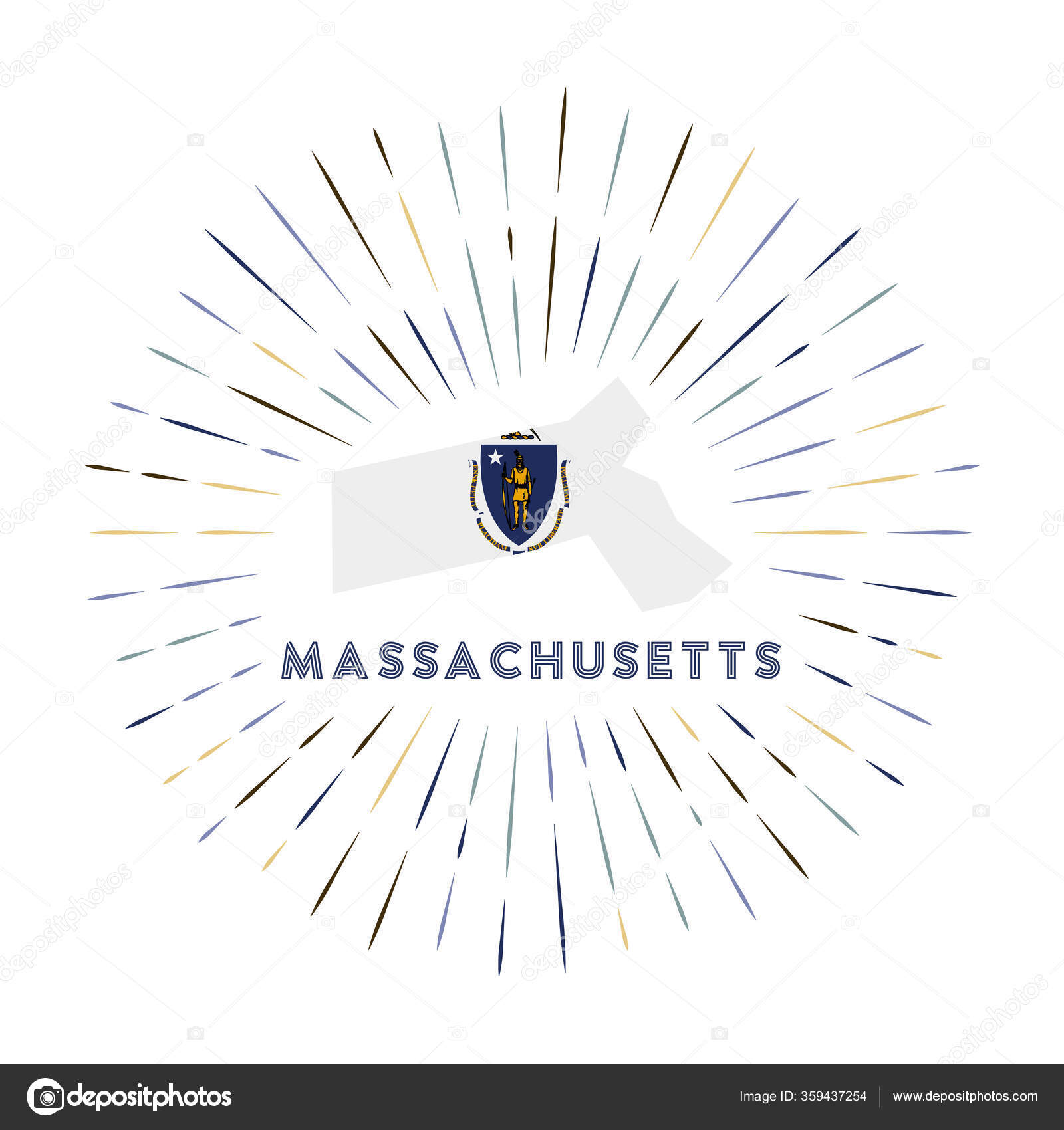 Massachusetts Sunburst Badge State Sign Map Massachusetts State Flag ...