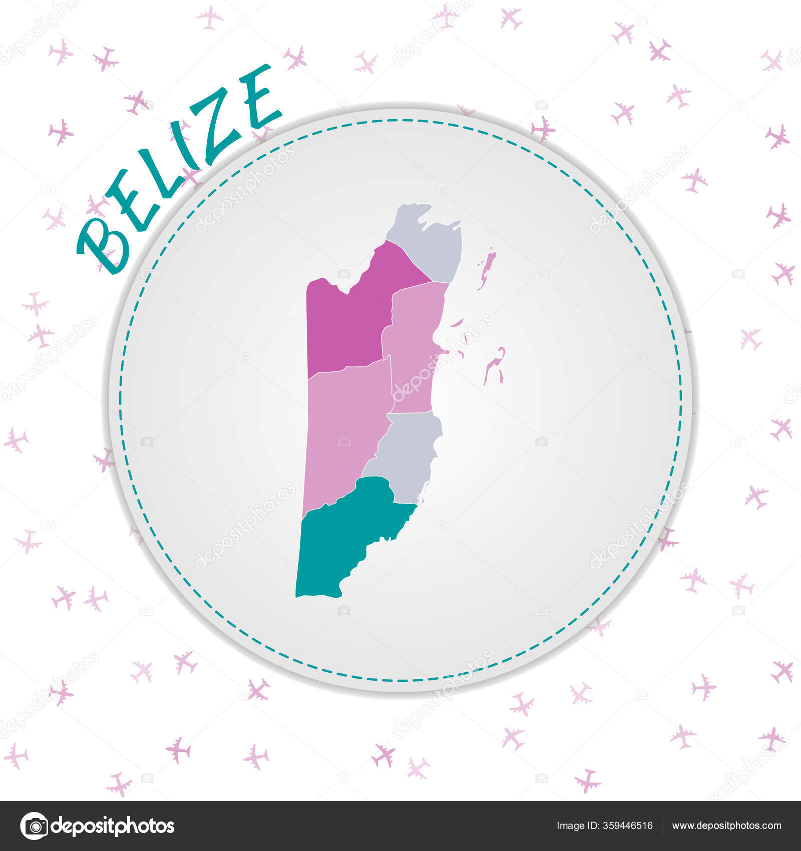 Belize Map Design Map Country Regions Emerald Amethyst Color Palette ...