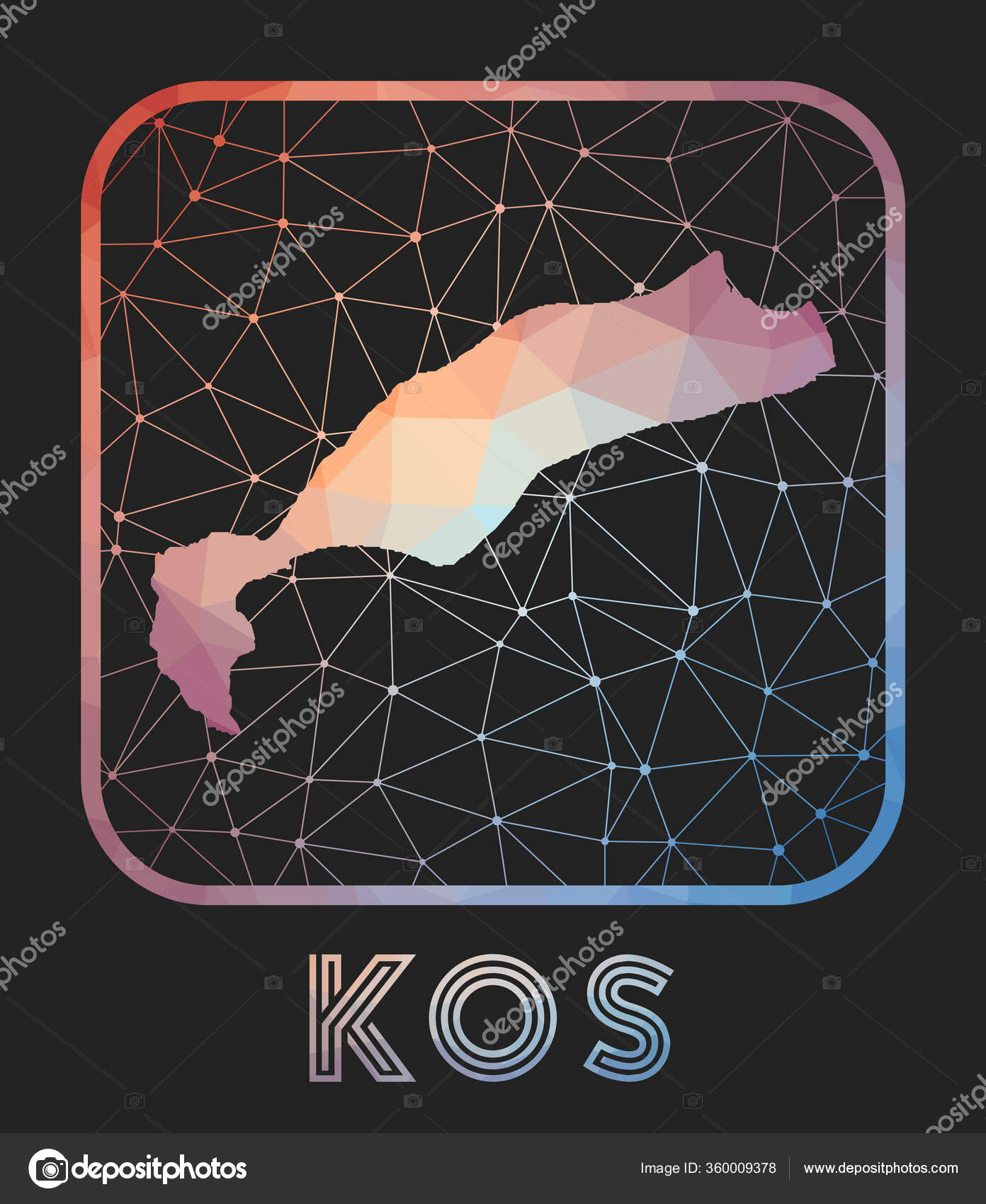 Kos map design Vector low poly map of the island Kos icon in geometric ...