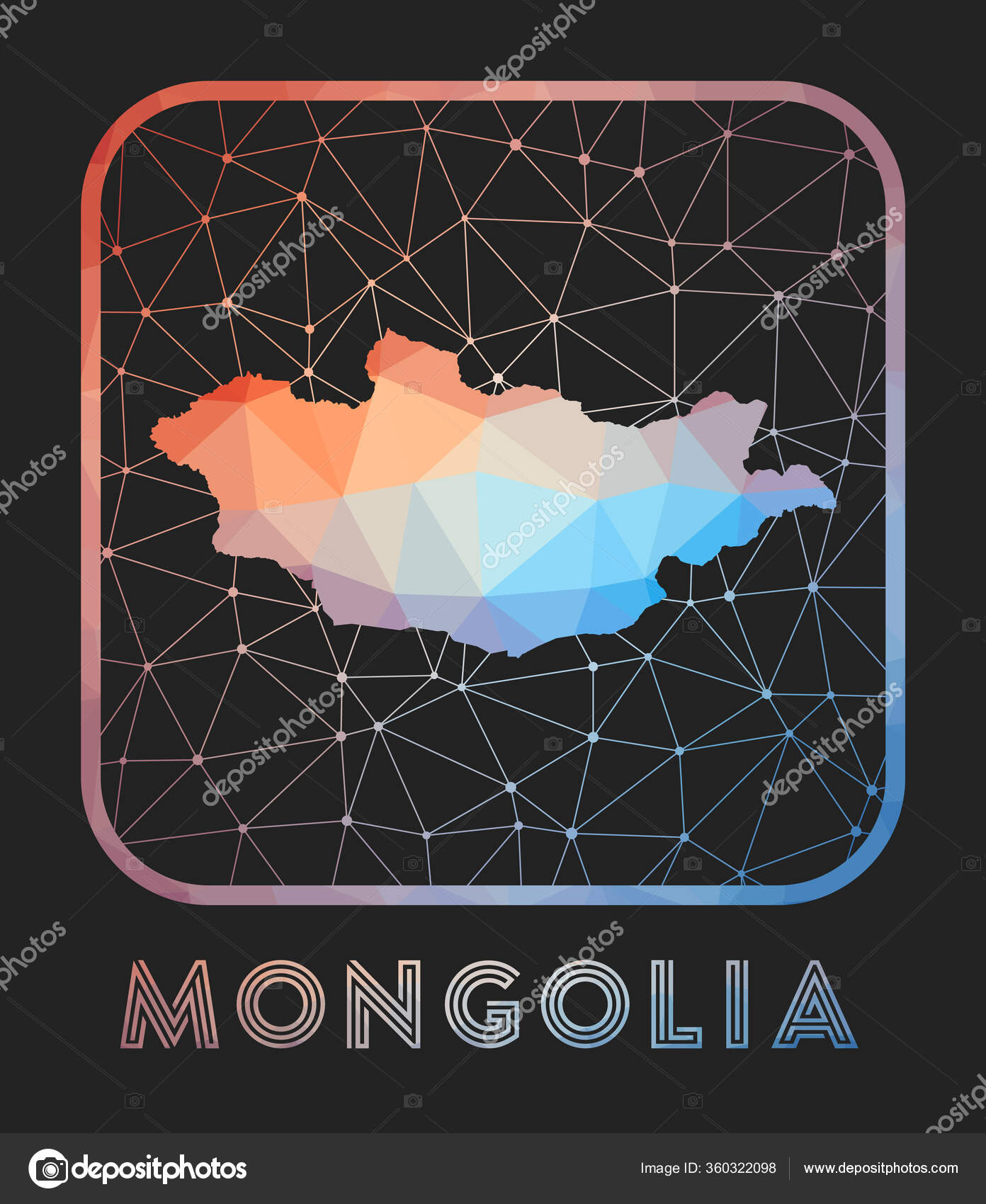 Mongolia map design Vector low poly map of the country Mongolia icon in ...