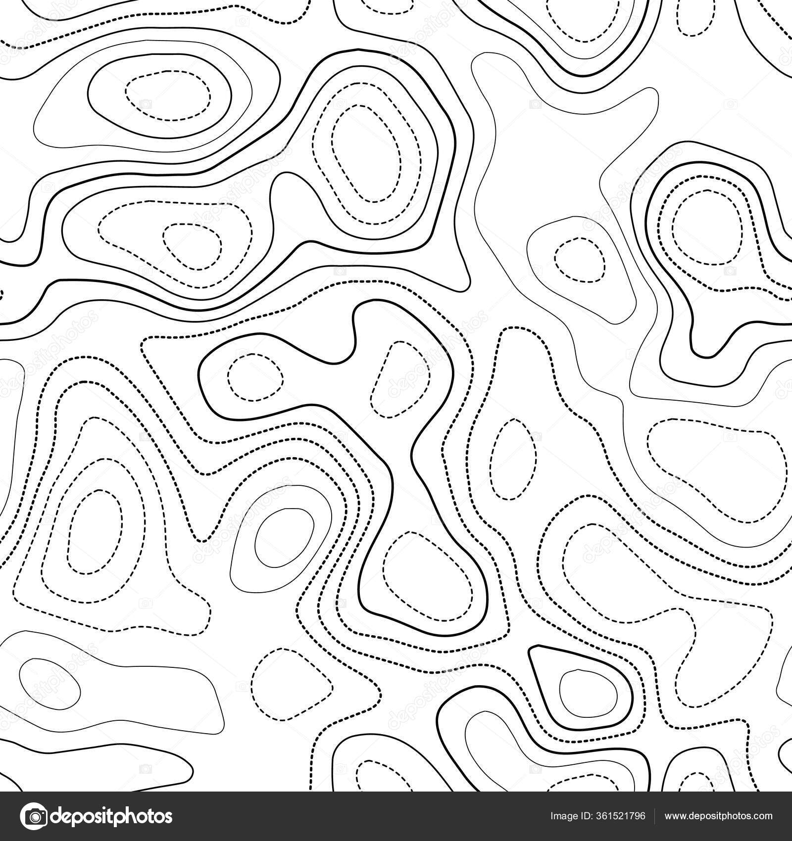 Topographic map lines Actual topography map Black and white seamless ...