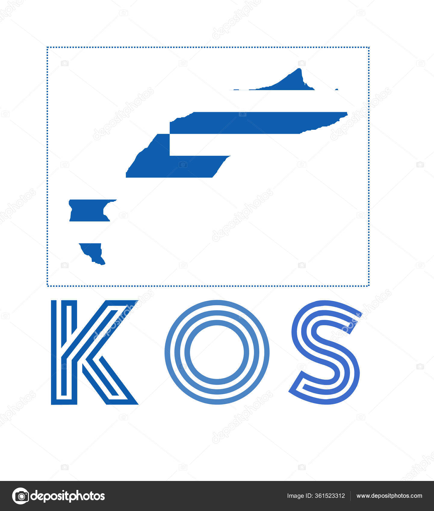 Kos Logo Karta över Kos med ö namn och flagga Vibrerande vektor ...