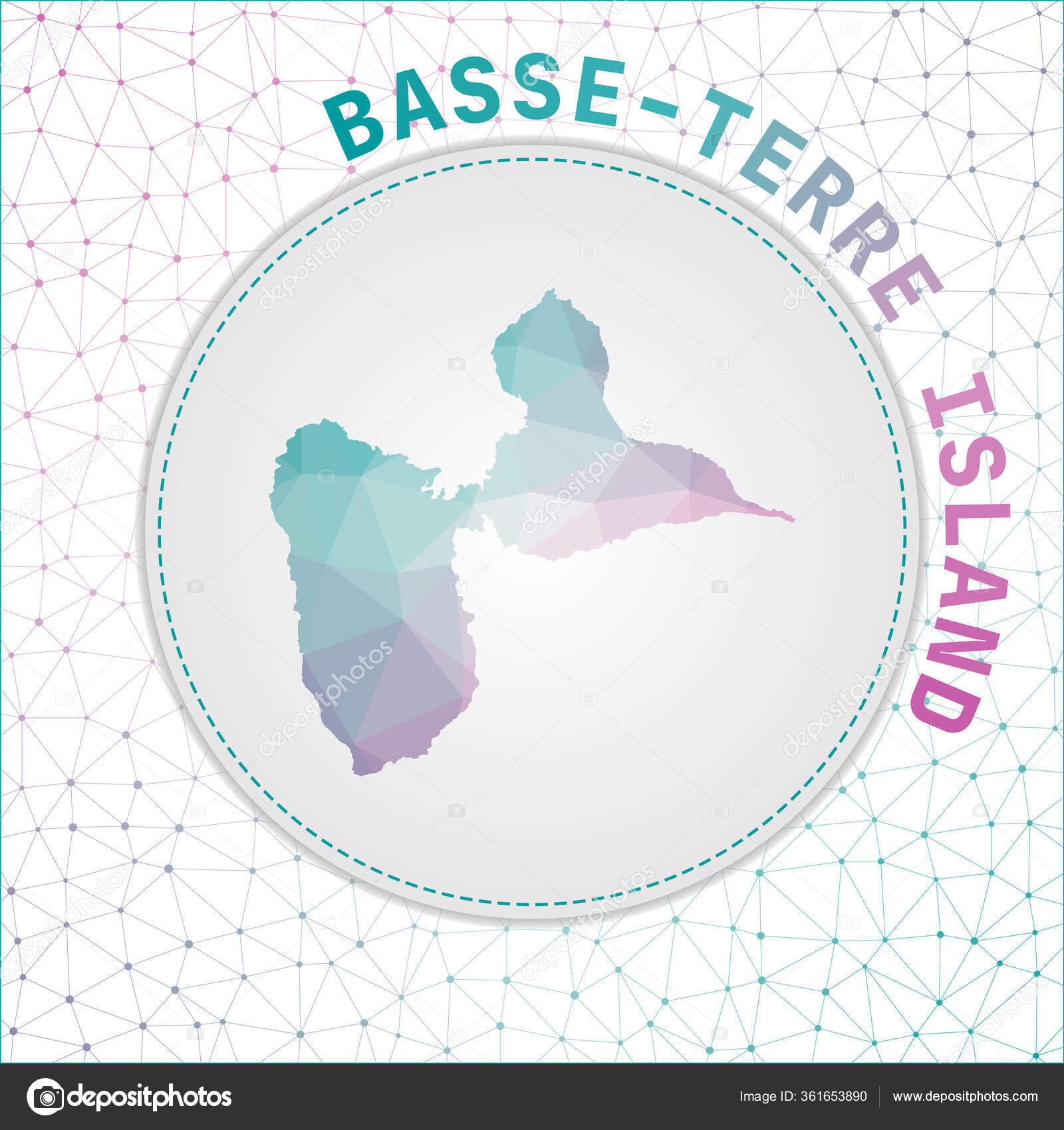 Vector polygonal BasseTerre Island map Map of the island with network ...
