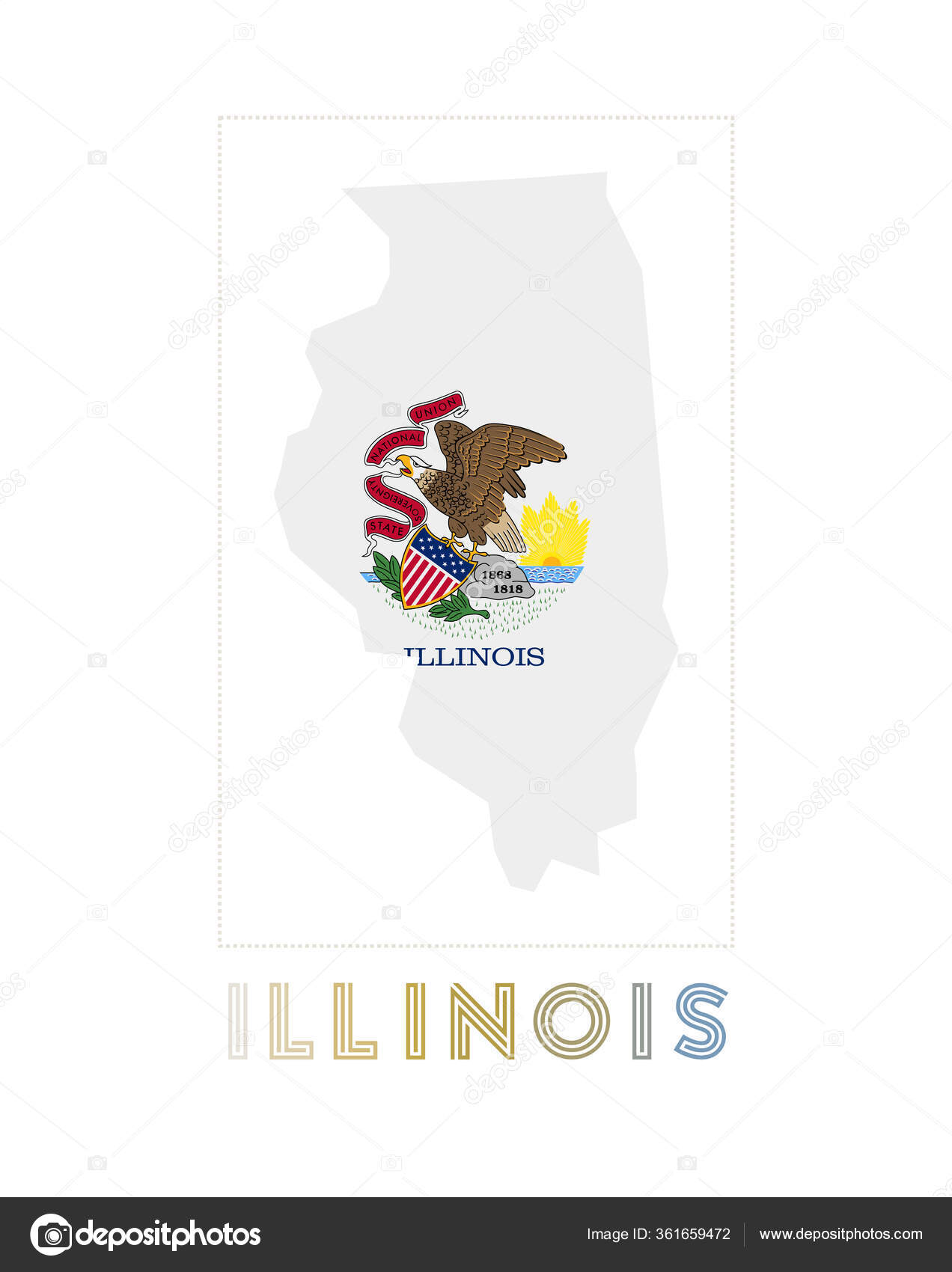 Illinois Logo Map of Illinois with us state name and flag Cool vector ...