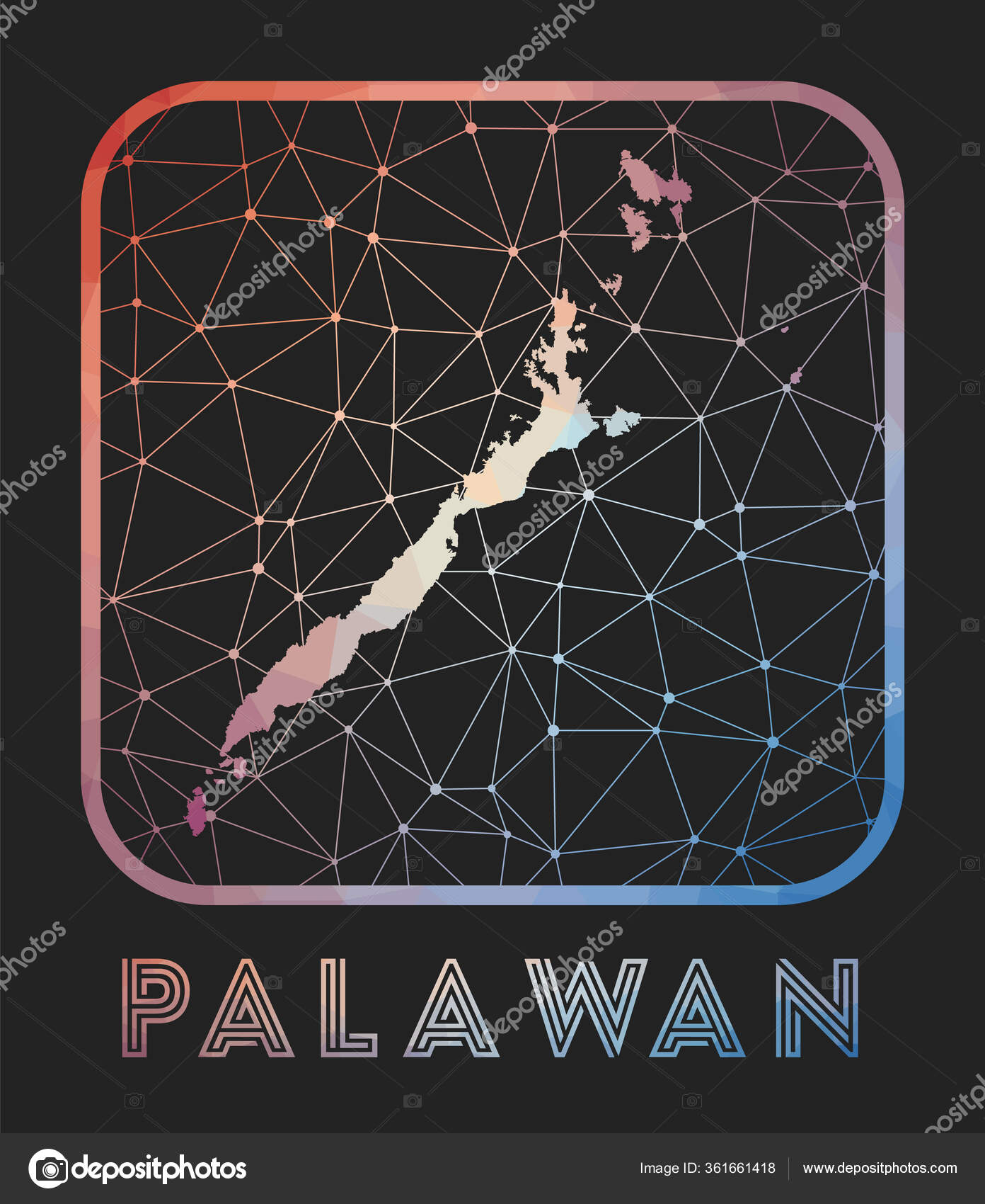 Palawan map design Vector low poly map of the island Palawan icon in ...