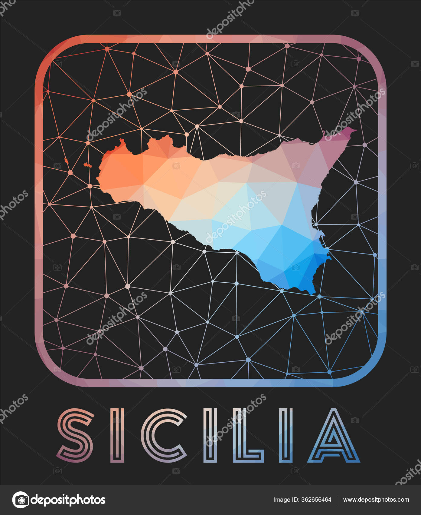 Sicilia map design Vector low poly map of the island Sicilia icon in ...