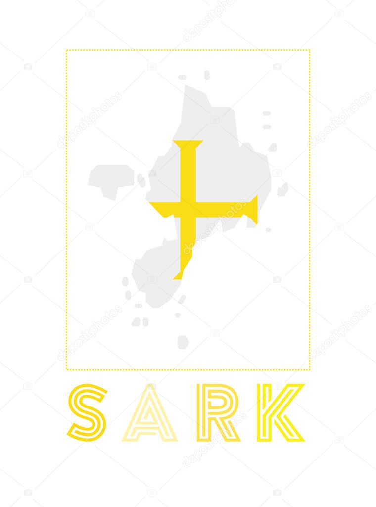 Mapa de Sark Logo de Sark con nombre de isla y bandera Awesome vector ...