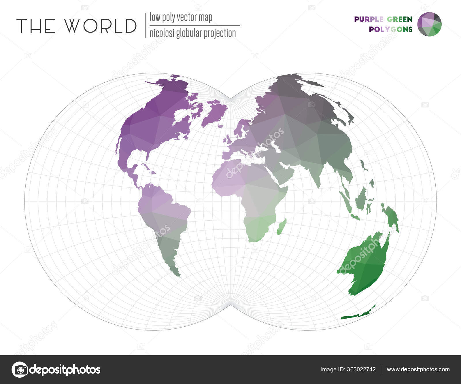Vector map of the world Nicolosi globular projection of the world ...