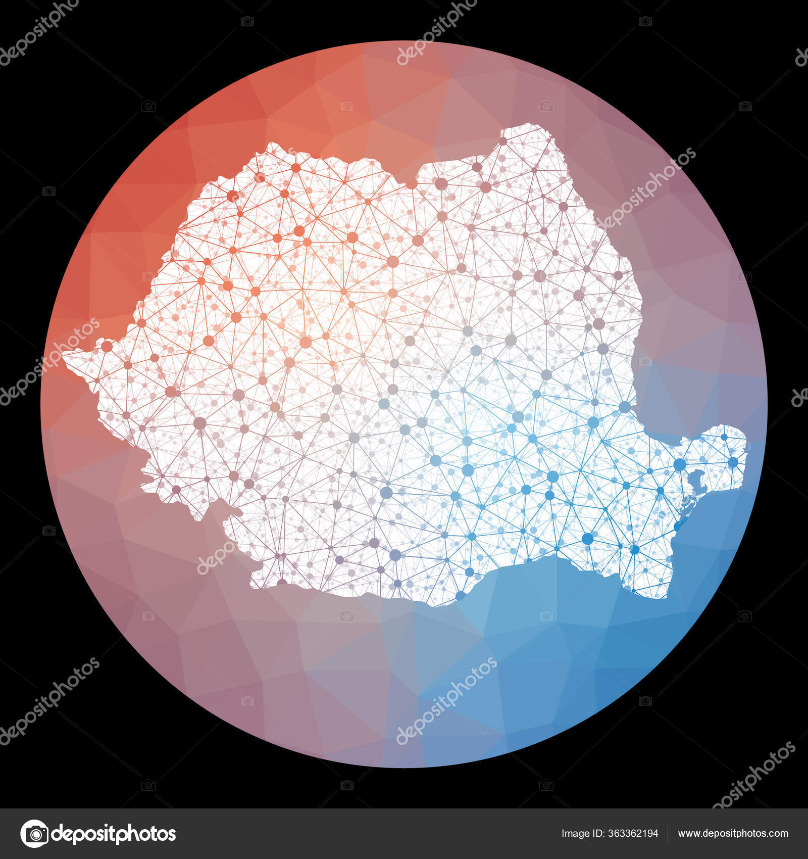 Vector network Romania map Map of the country with low poly background ...