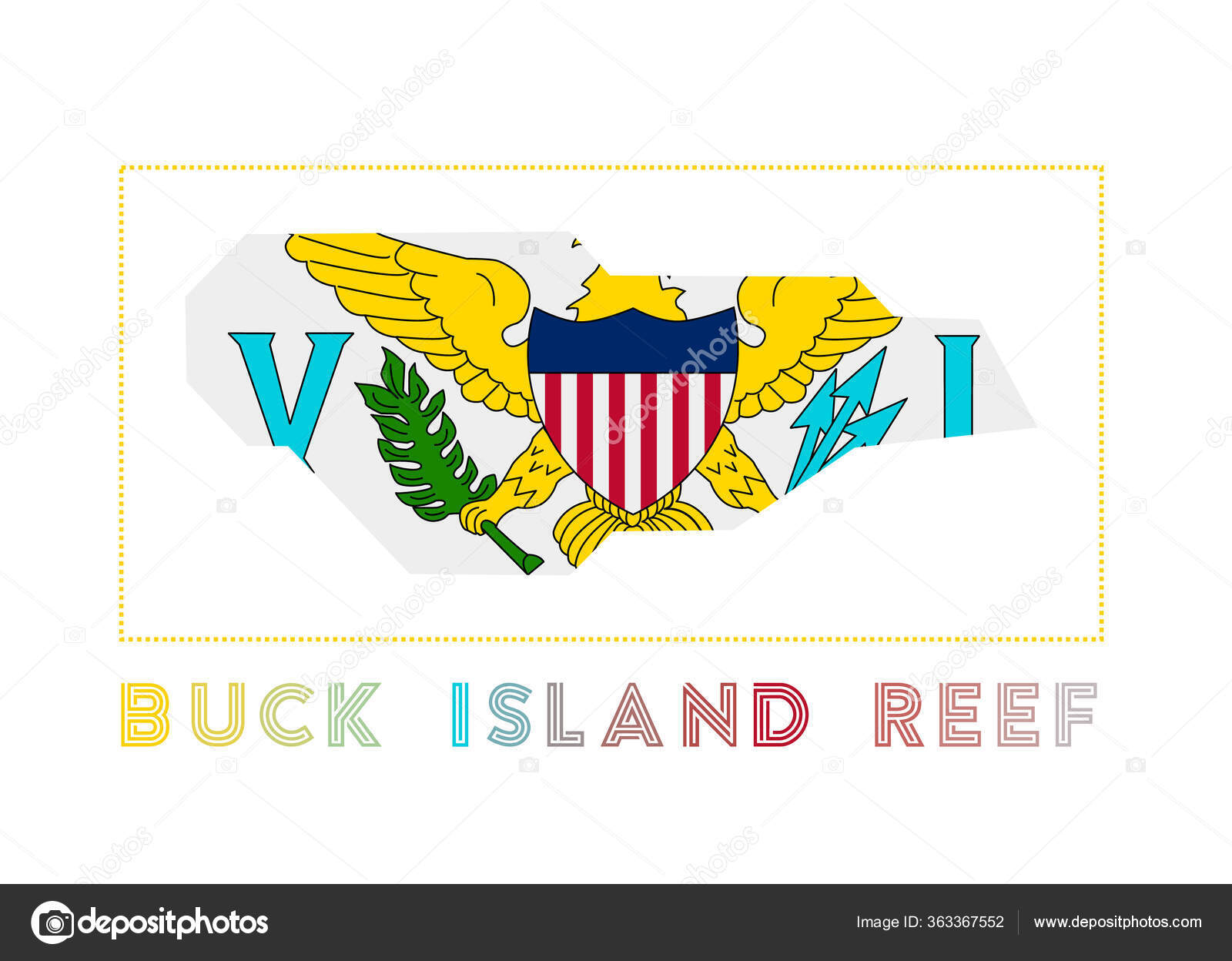 Buck Island Reef Logo Map of Buck Island Reef with island name and flag ...