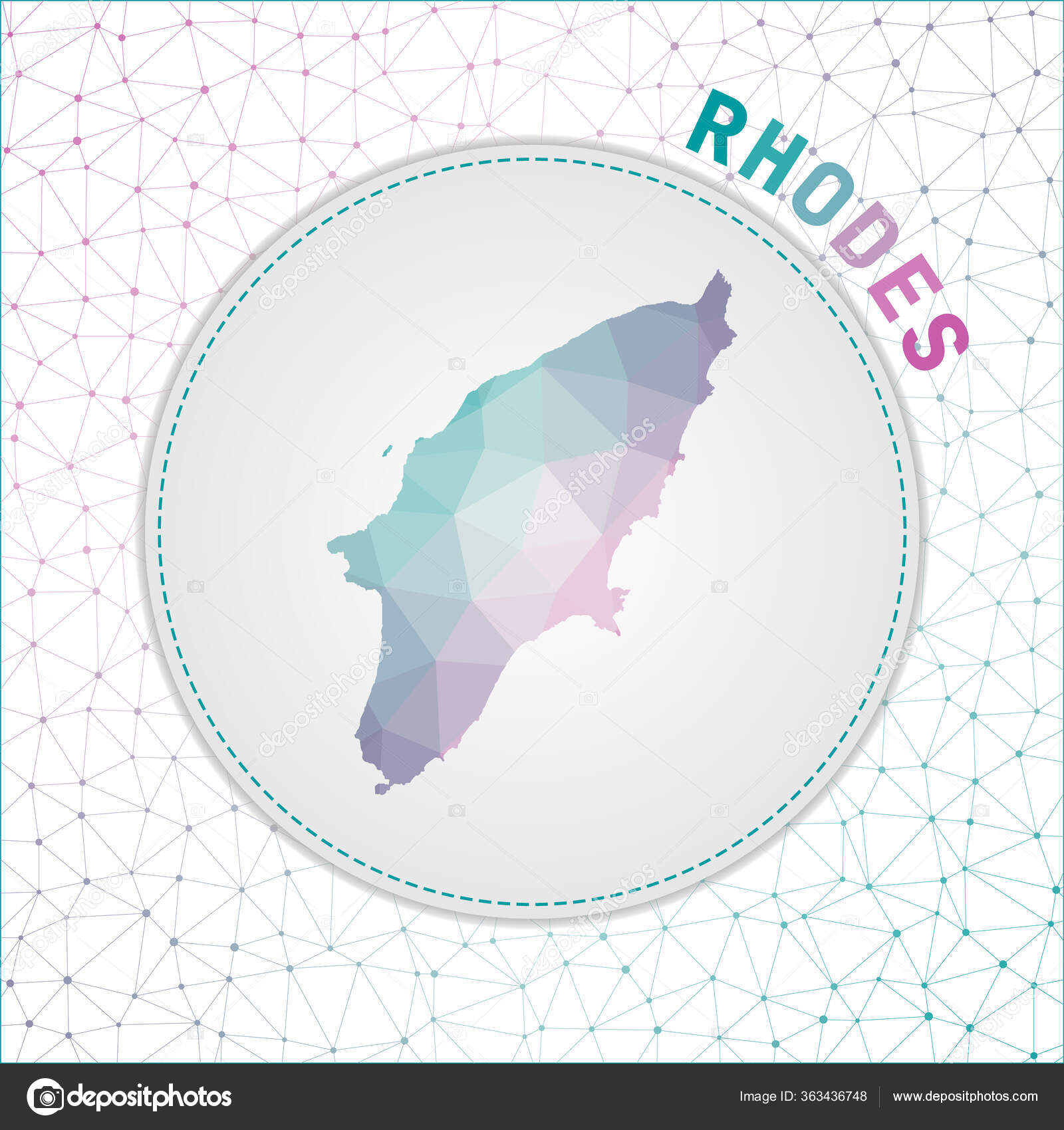 Vector polygonal Rhodes map Map of the island with network mesh ...