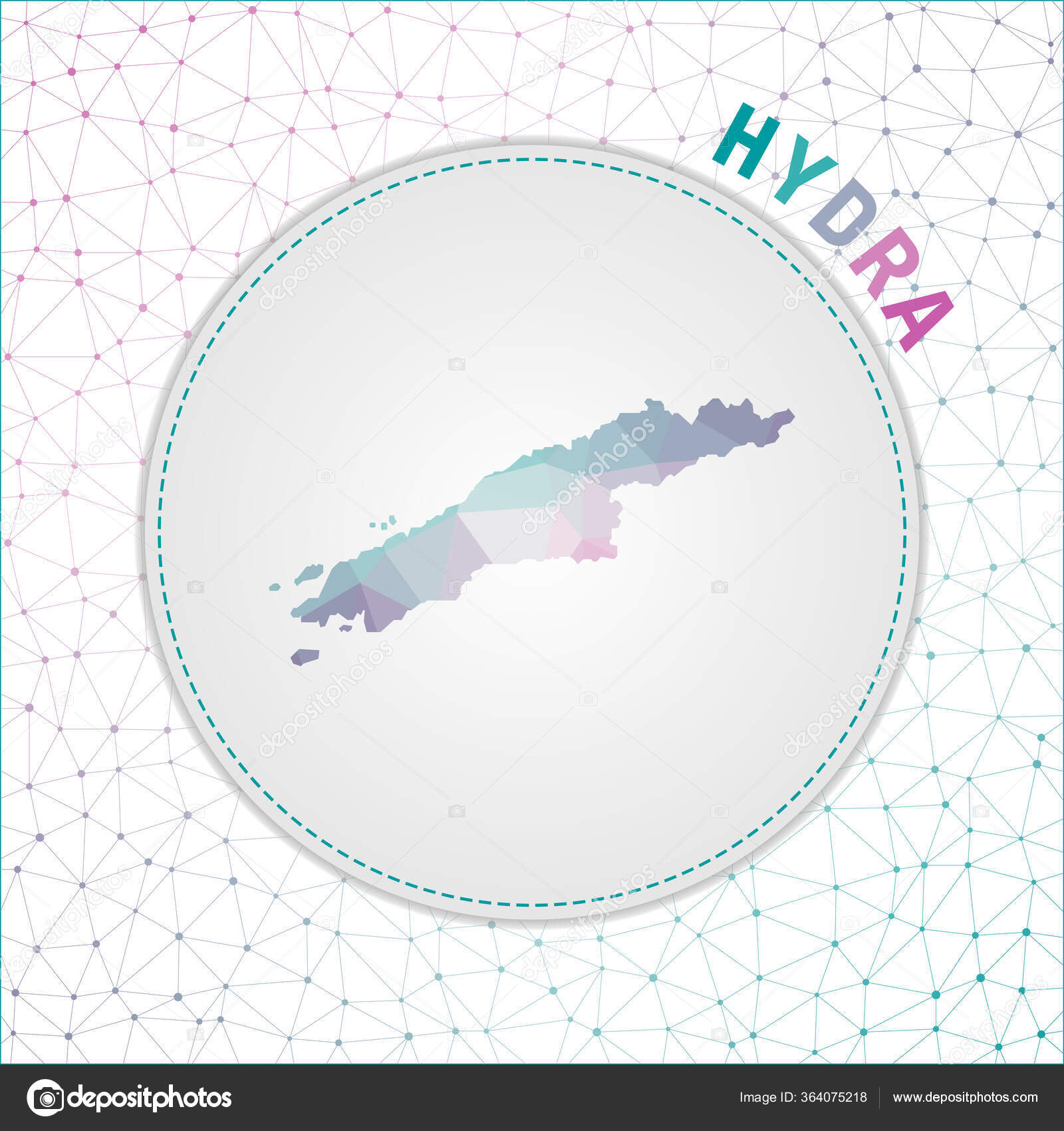 Vector polygonal Hydra map Map of the island with network mesh ...