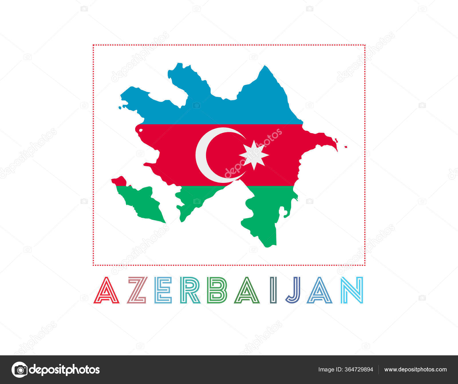 Azerbaijan Logo Map of Azerbaijan with country name and flag Classy ...