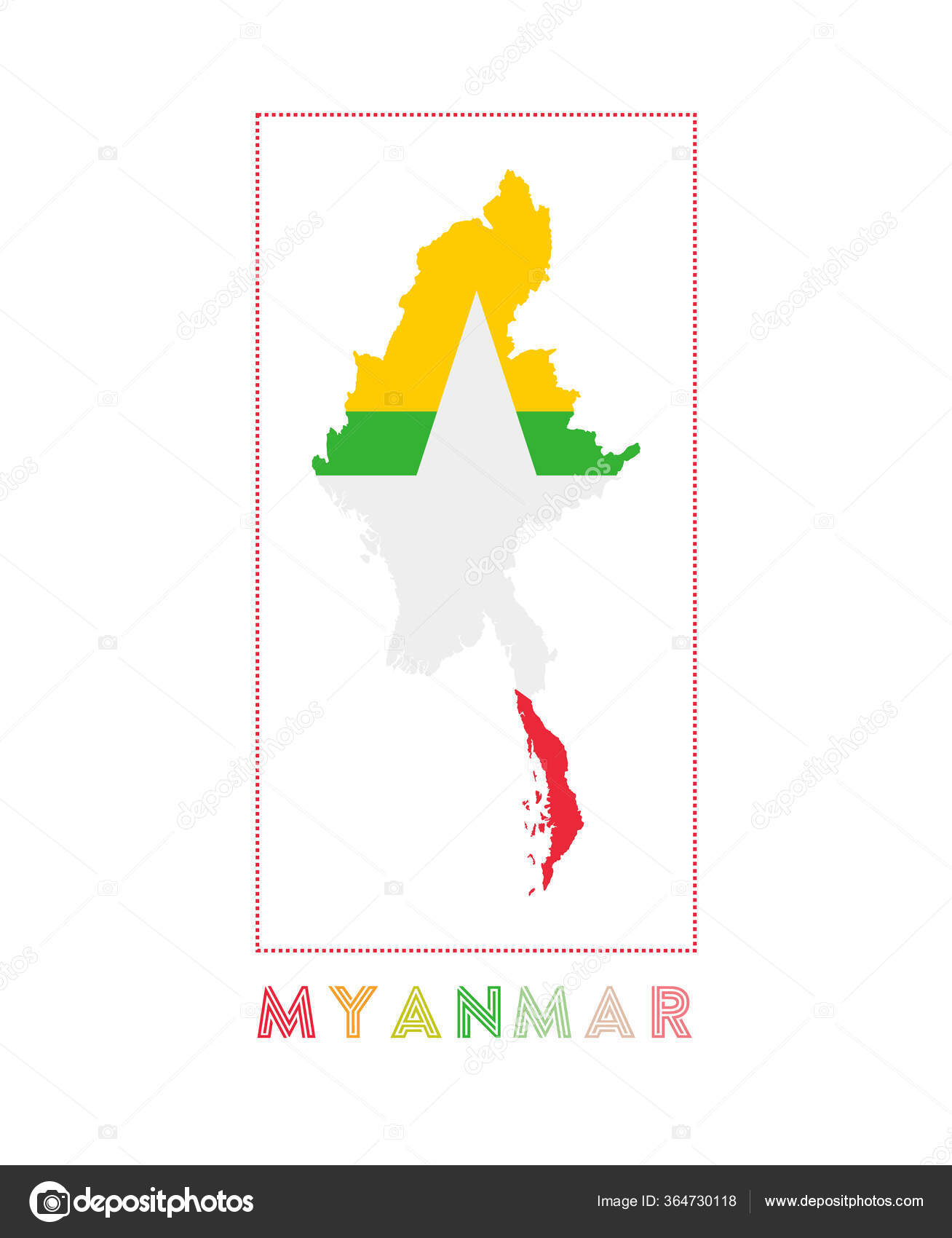 Myanmar Logo Karte von Myanmar mit Ländernamen und Flagge Nette ...