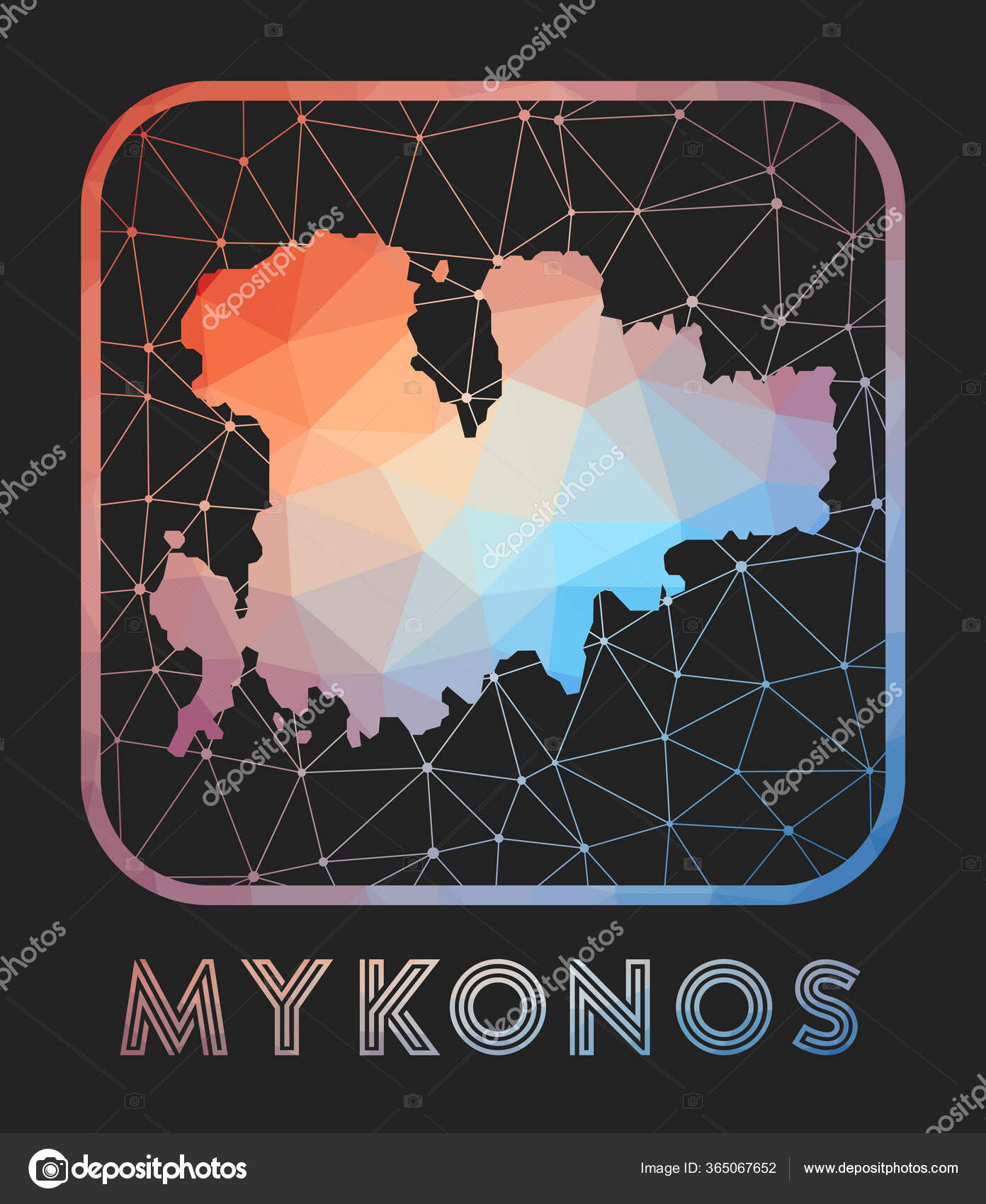 Mykonos map design Vector low poly map of the island Mykonos icon in ...