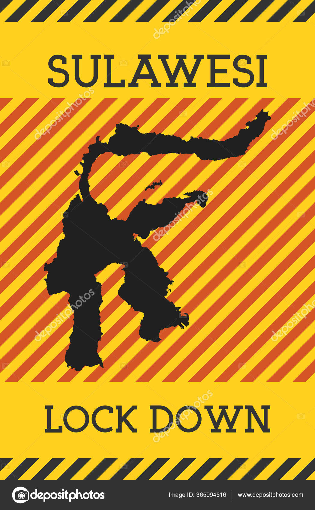 Sulawesi Lock Down Sign Yellow island pandemic danger icon Vector ...