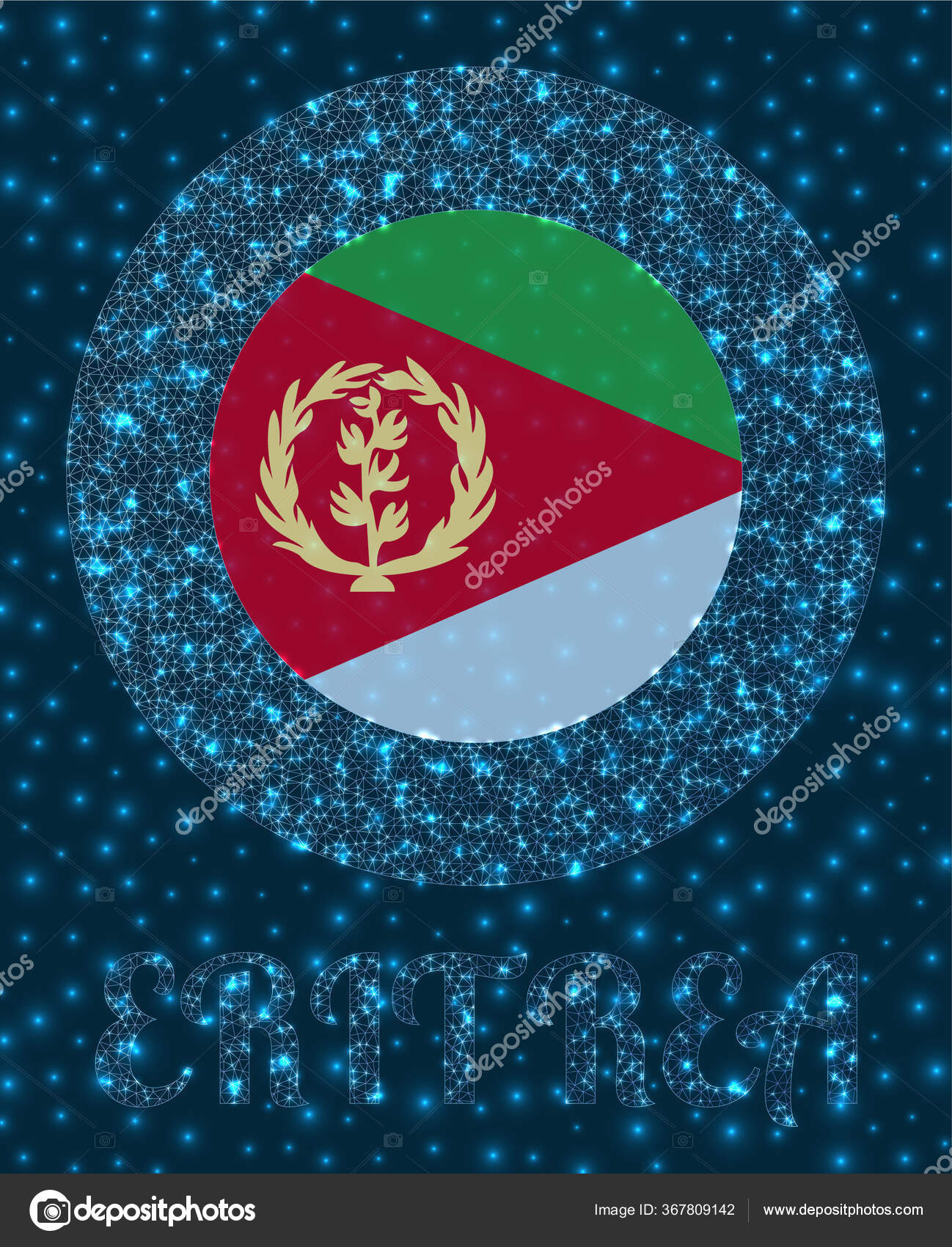 Round Eritrea badge Flag of Eritrea in glowing network mesh style ...