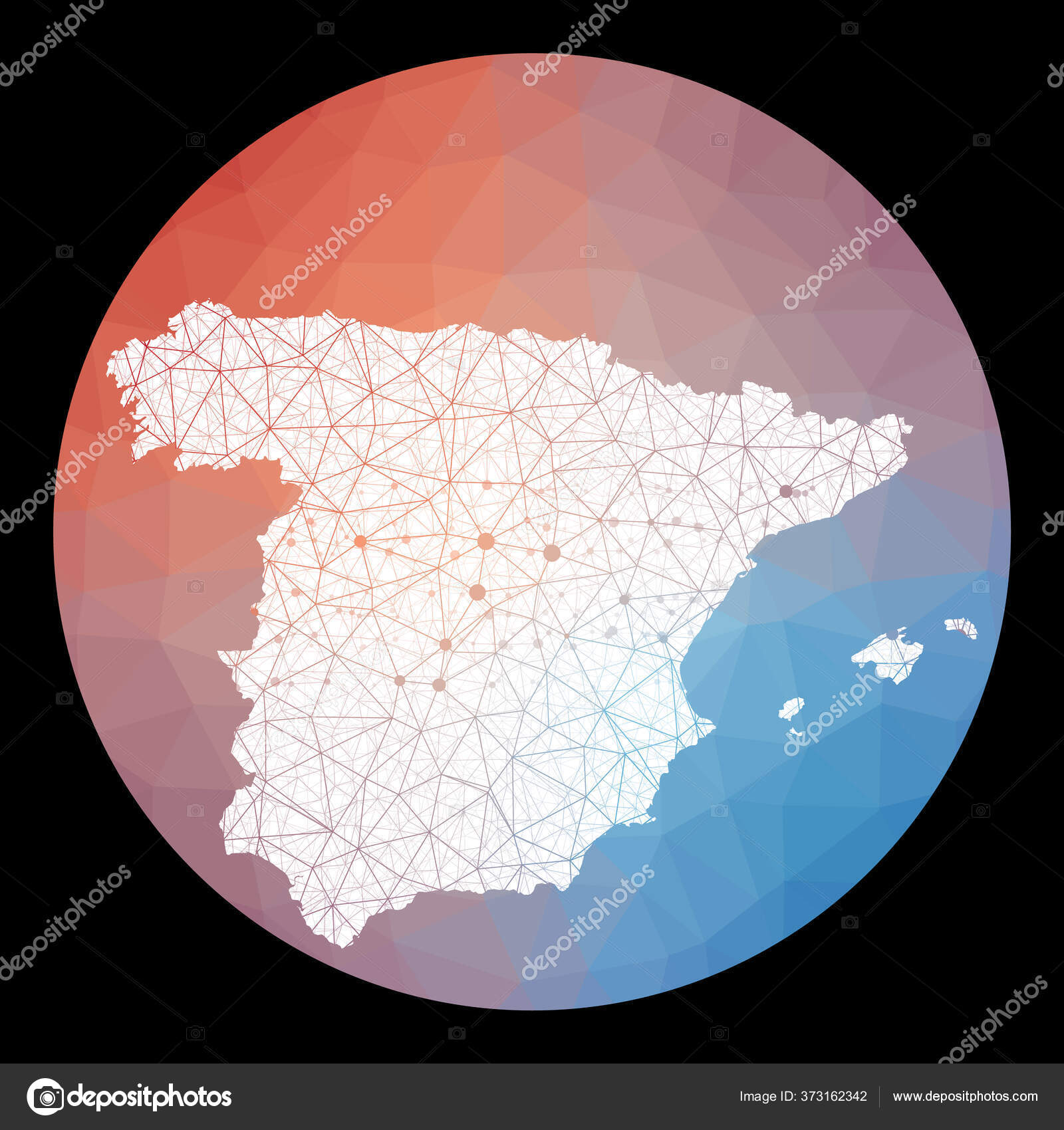 Vector network Spain map Map of the country with low poly background ...