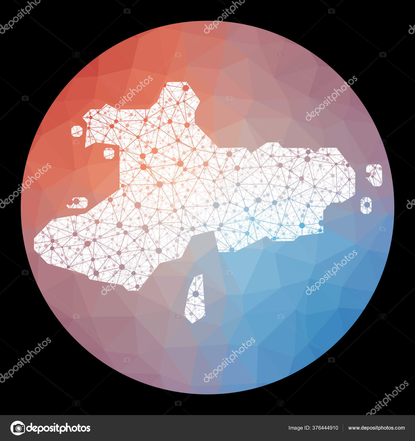 Vector network Union Island map Map of the island with low poly ...